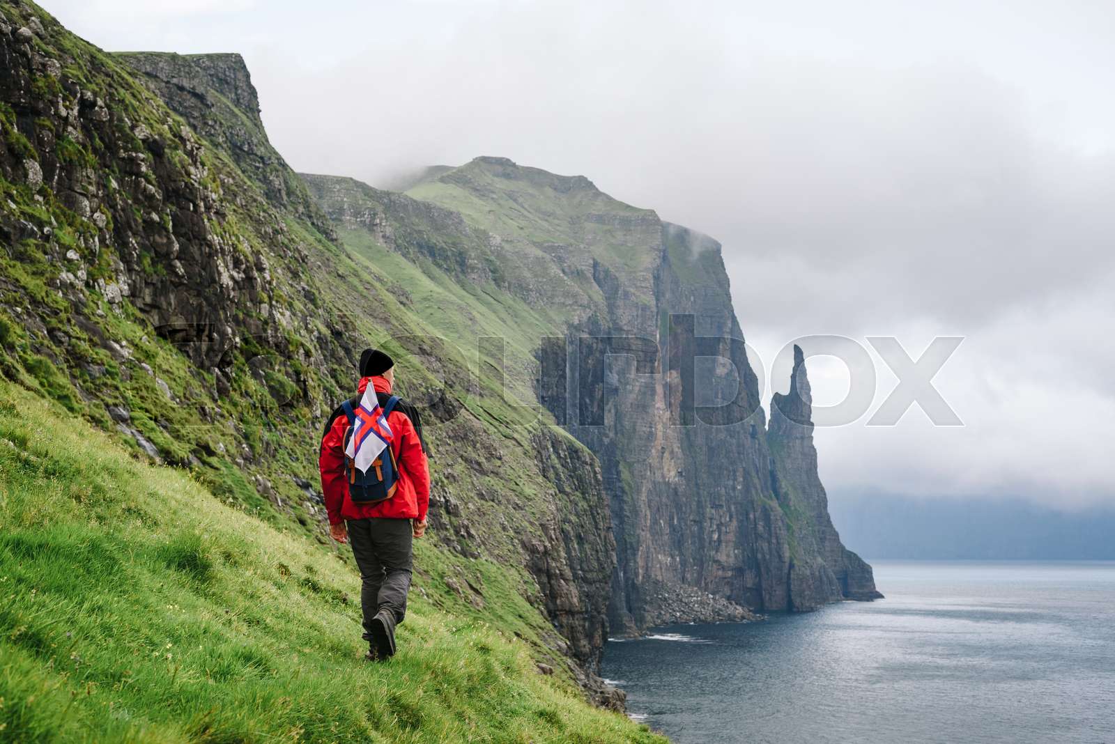 Witches Finger Trail on the island of Vagar, Faroe Islands | Stock ...