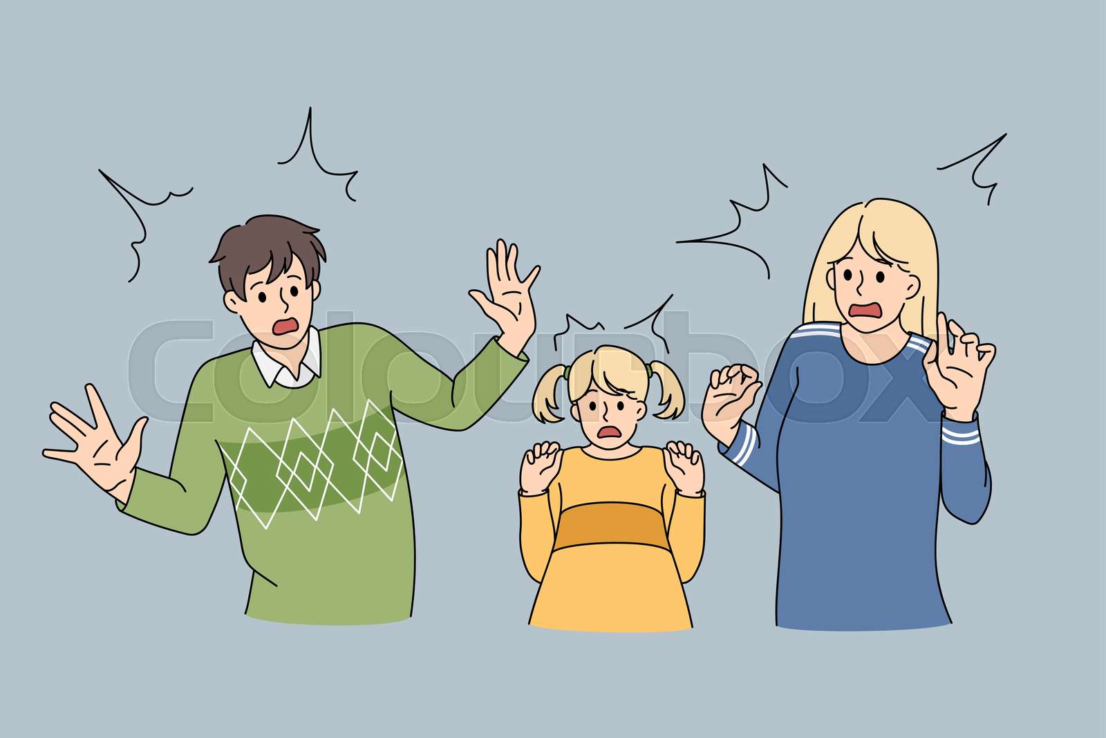 Scared family with kid feel terrified by unexpected issue | Stock ...