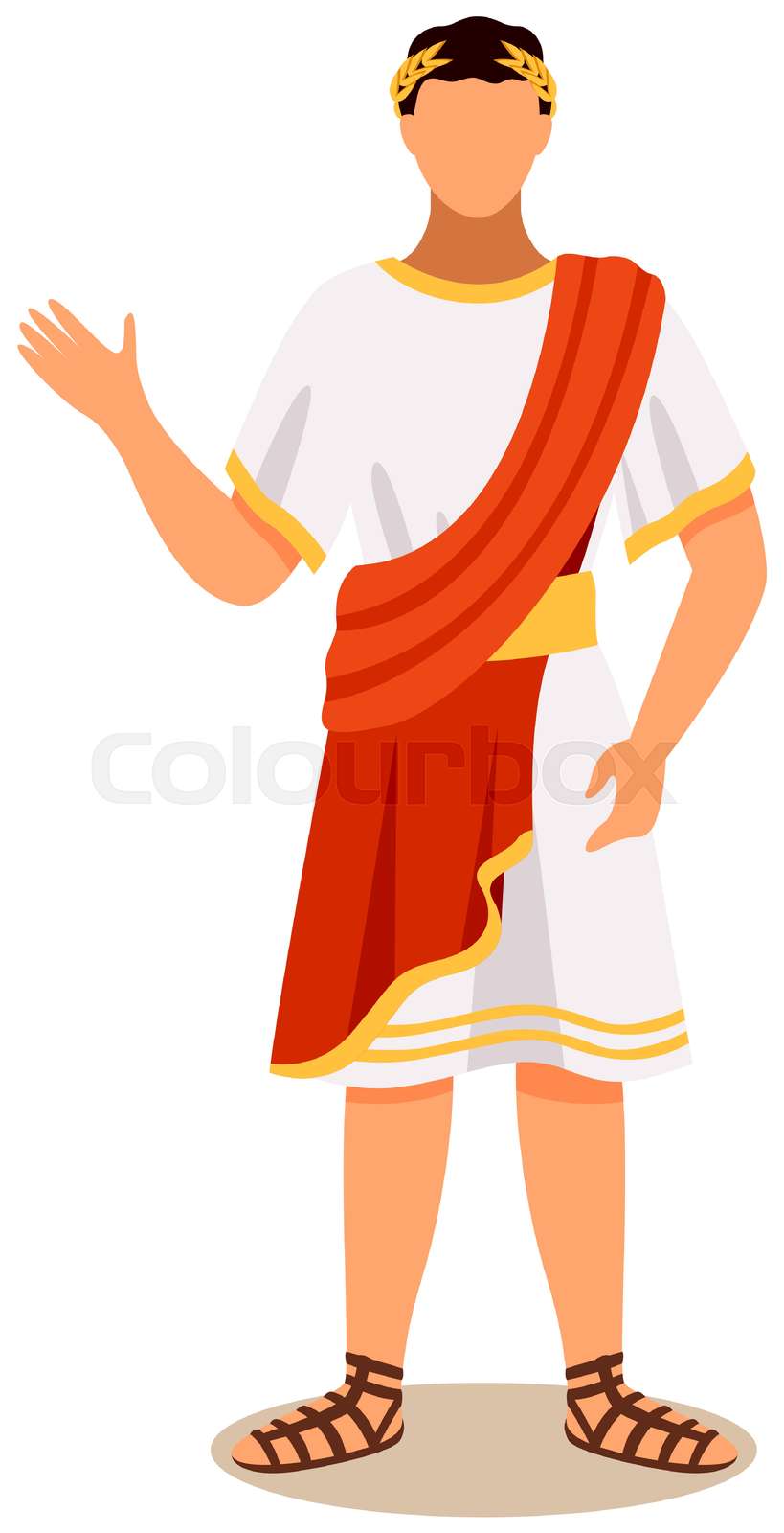 Man dressed as roman emperor wearing white tunic draped with red cape ...