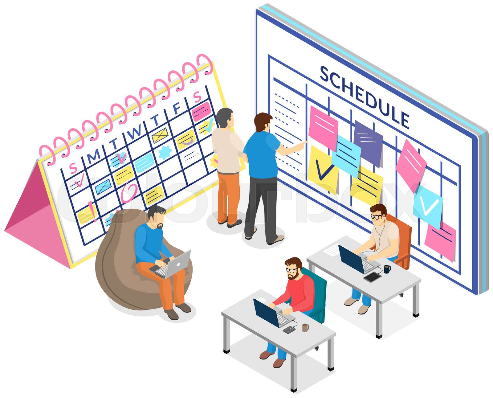 Business team makes office timetable of meetings and event. People ...