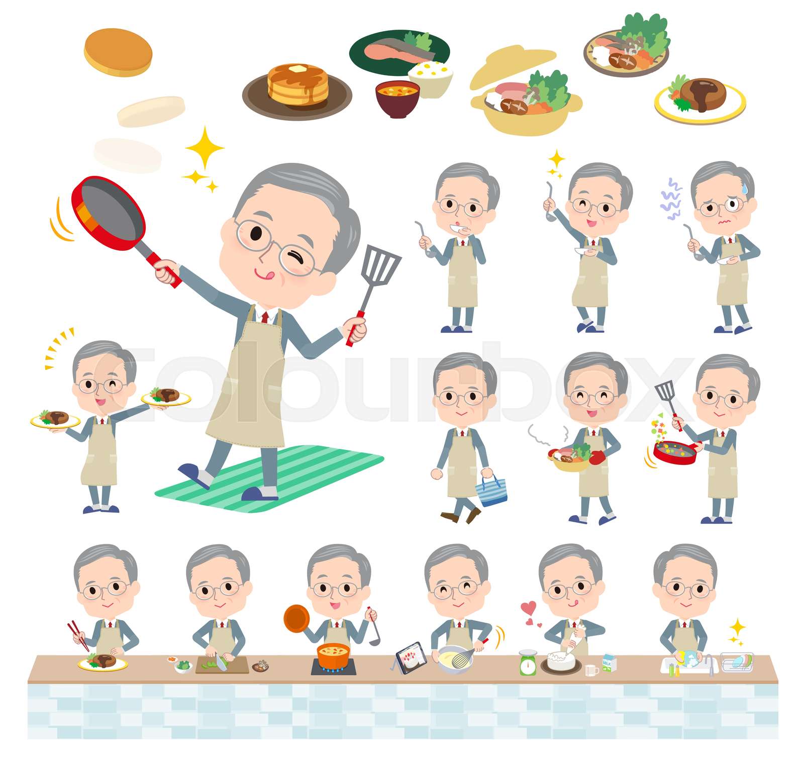A set of business old man about cooking | Stock vector | Colourbox