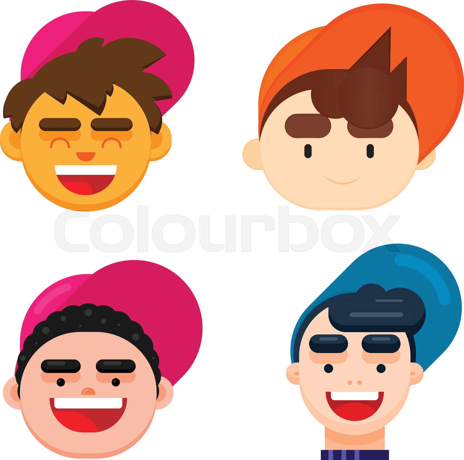 Cartoon illustration of handsome young boys with various hair style and ...