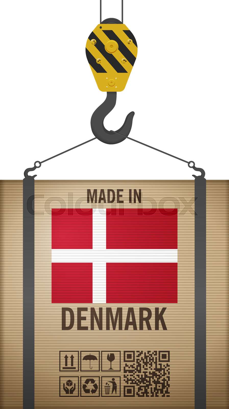 Hooked cardboard box made in Denmark | Stock vector | Colourbox