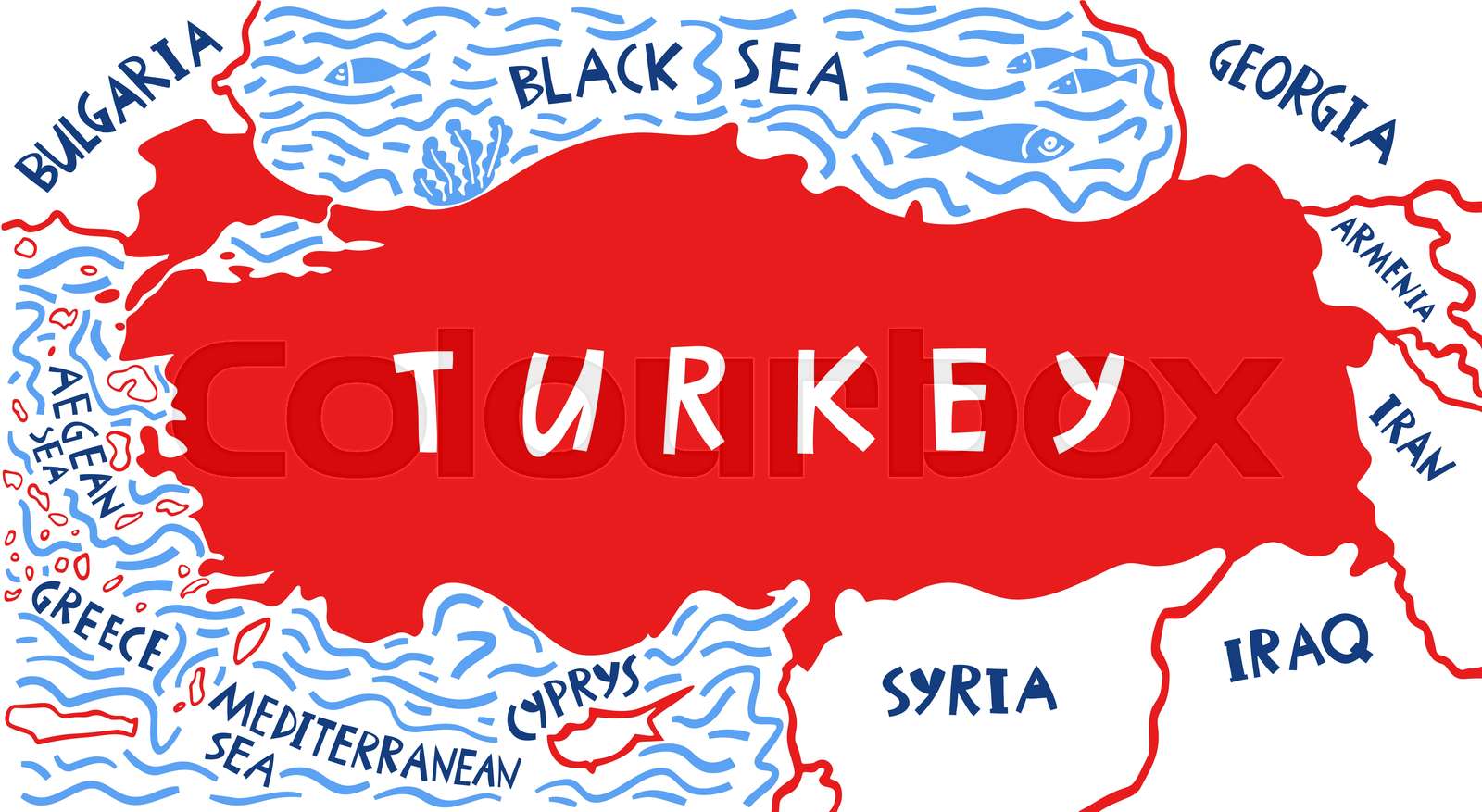 Vector hand drawn stylized map of Turkey with neighboring countries ...