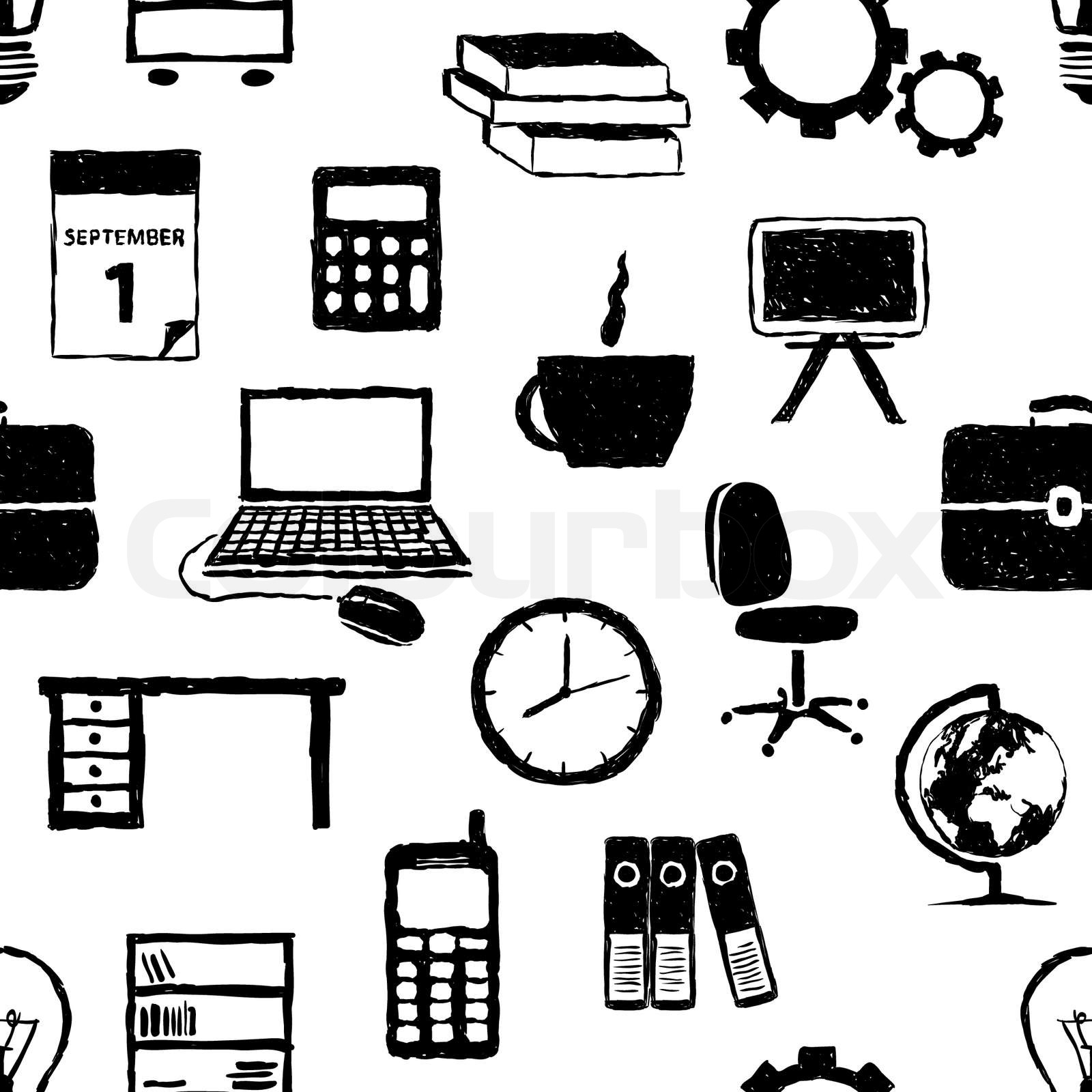 seamless doodle office pattern | Stock vector | Colourbox