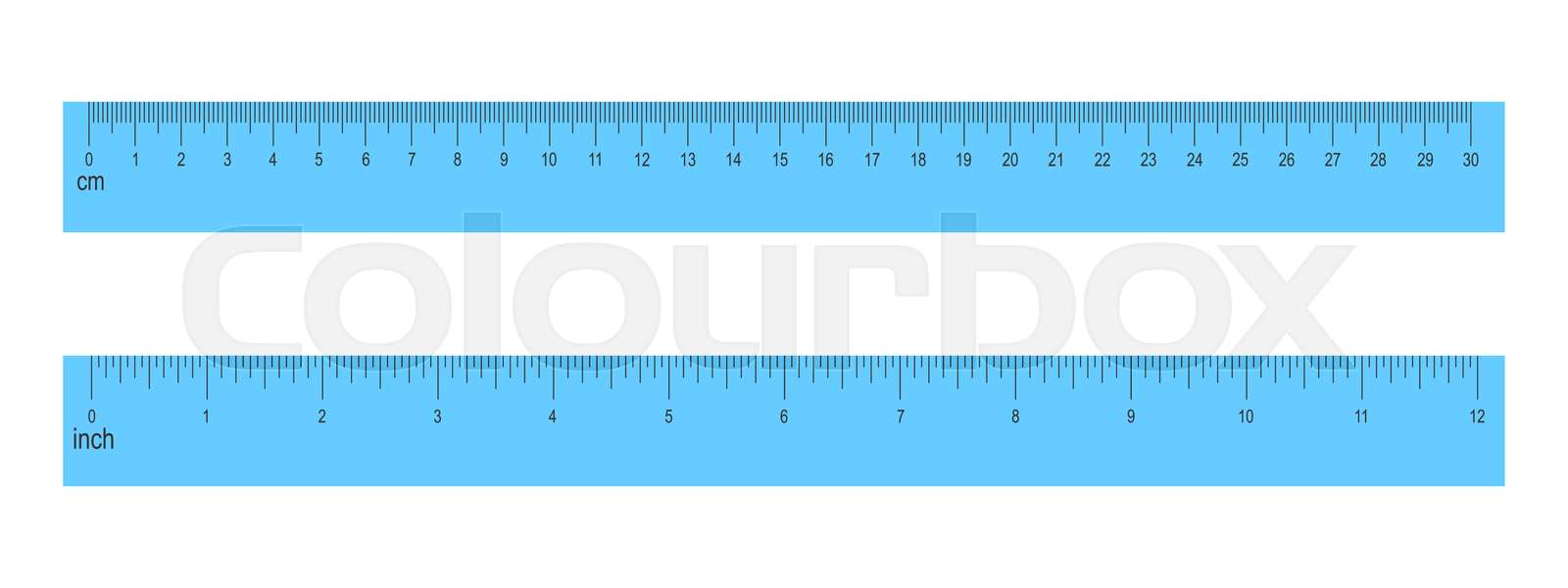 30 centimeters and 12 inches blue rulers isolated on white background ...
