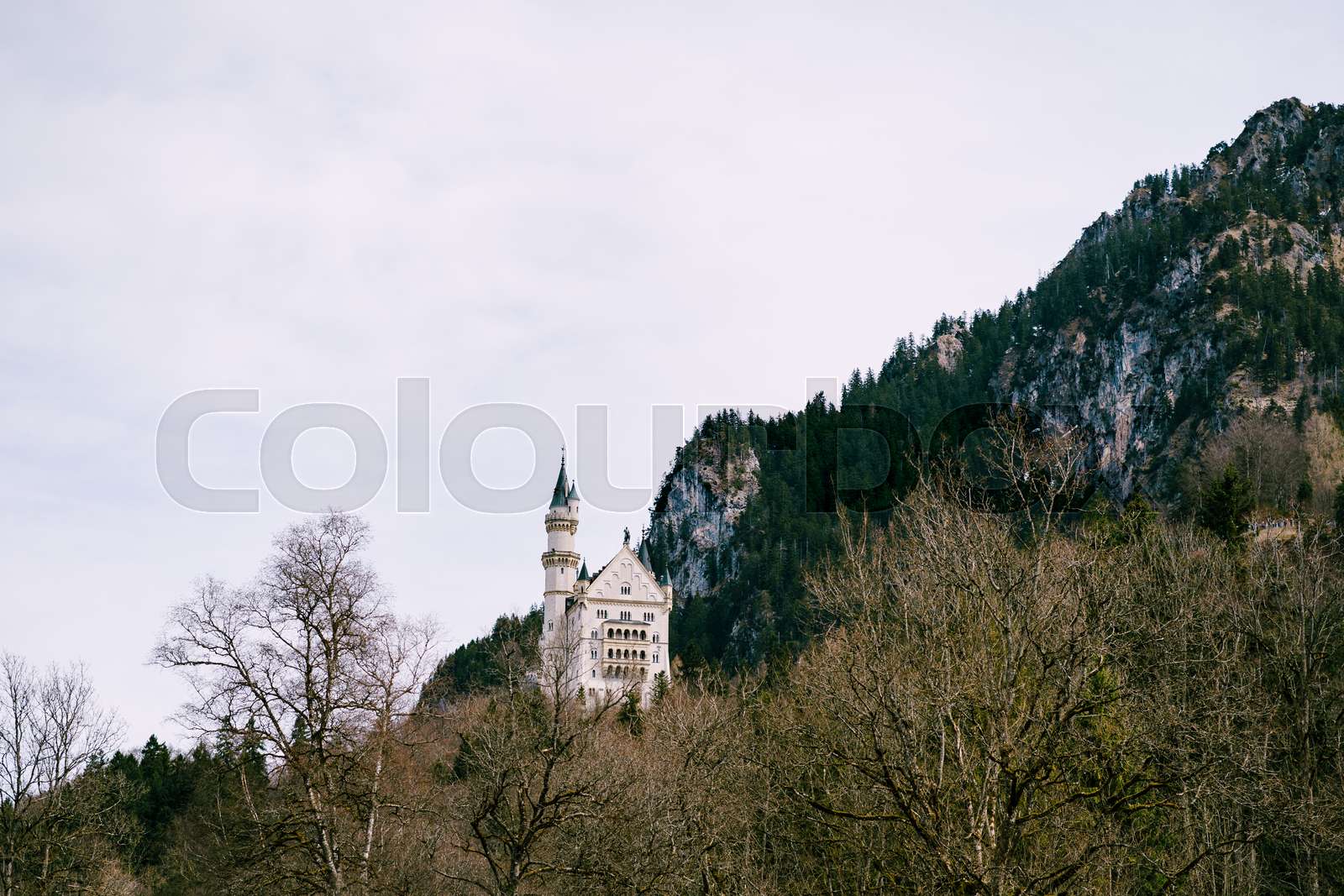 Spires of the Neuschwanstein castle on the hill. Germany | Stock image ...