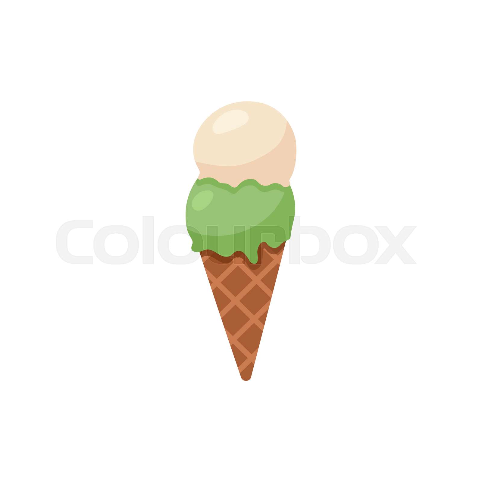 Ice Cream In Waffle Cone In Flat Vector Illustration Isolated On White