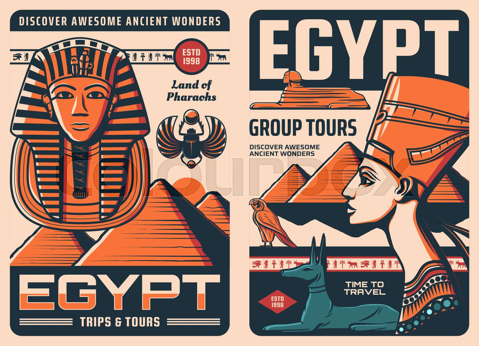 Ancient Egypt travel retro poster, pharaoh pyramid | Stock vector ...