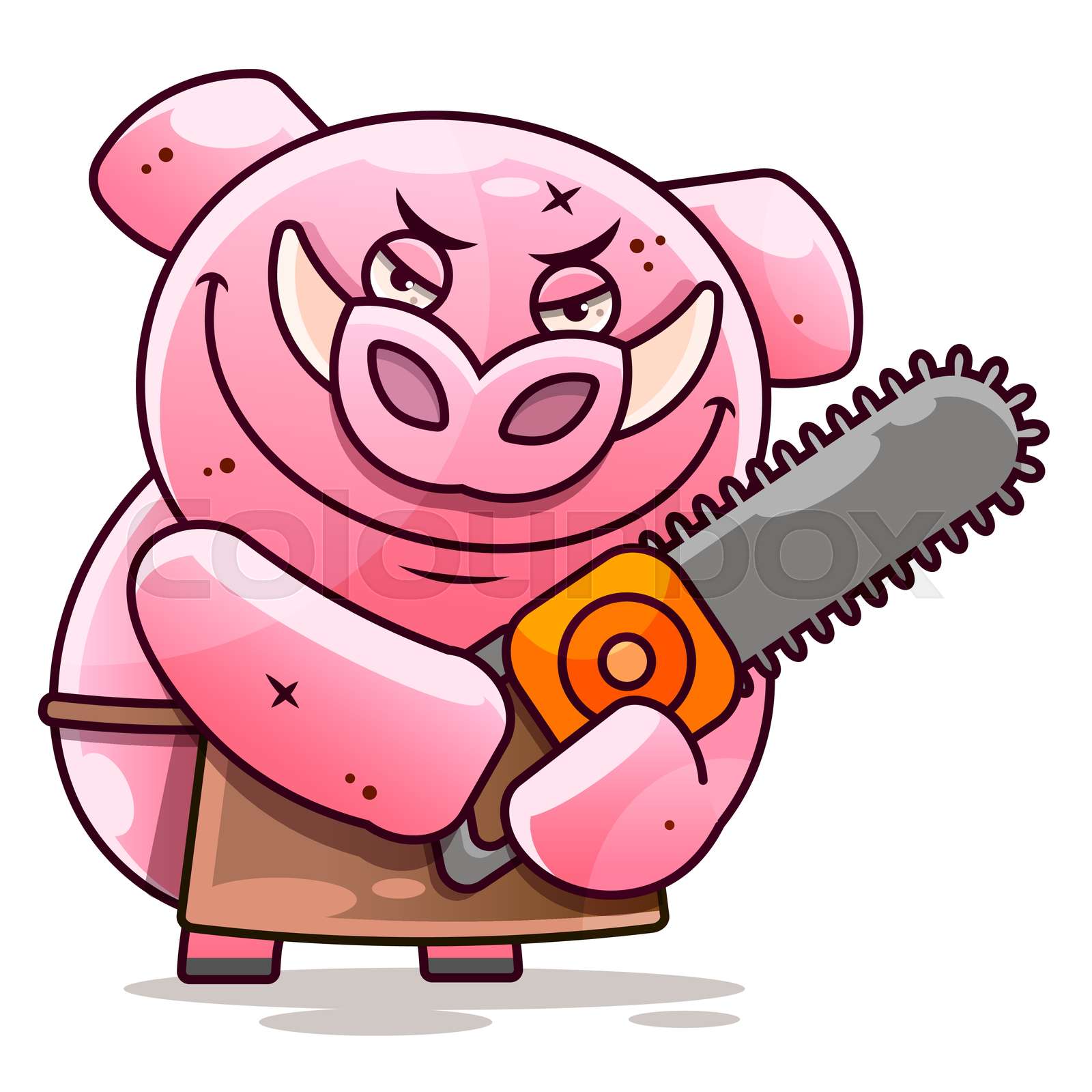 Revolt of farm animals. Angry pig trying protect itself. Piggy and ...