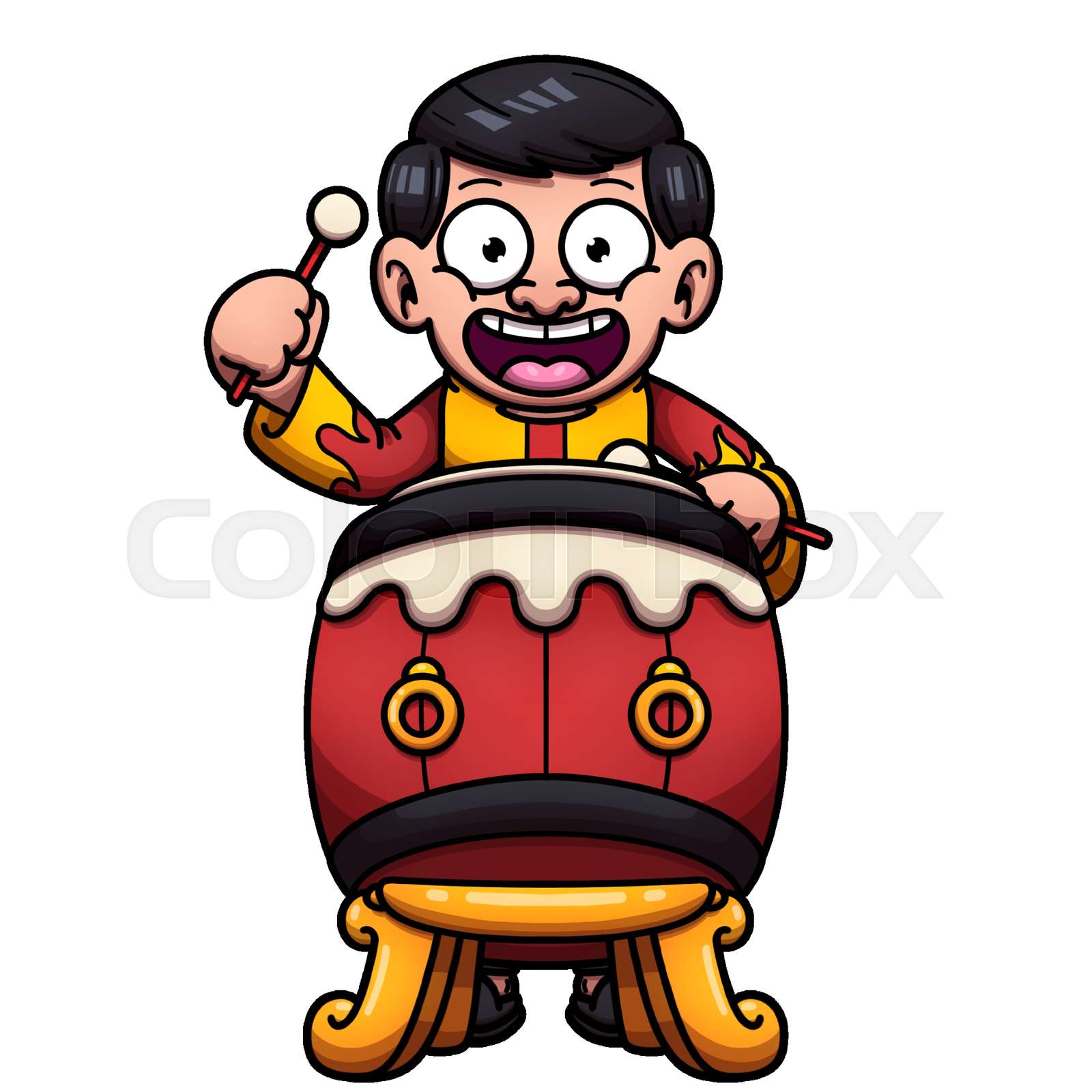 Traditional Cartoon Chinese Musician Playing The Drum | Stock vector ...