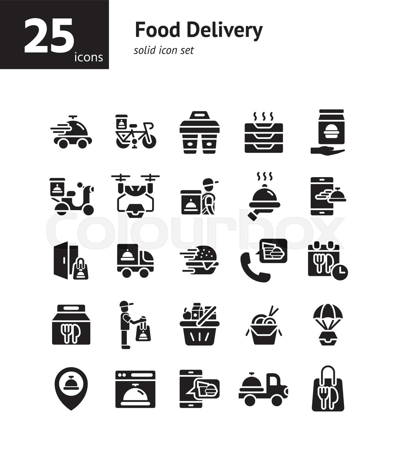 Food Delivery solid icon set. Vector and Illustration. | Stock vector ...