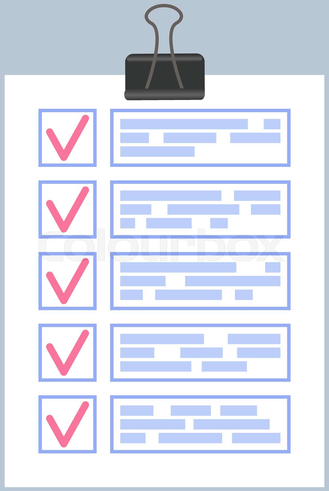 Checklist, daily plan with red tick marks on clipboard. To do list ...
