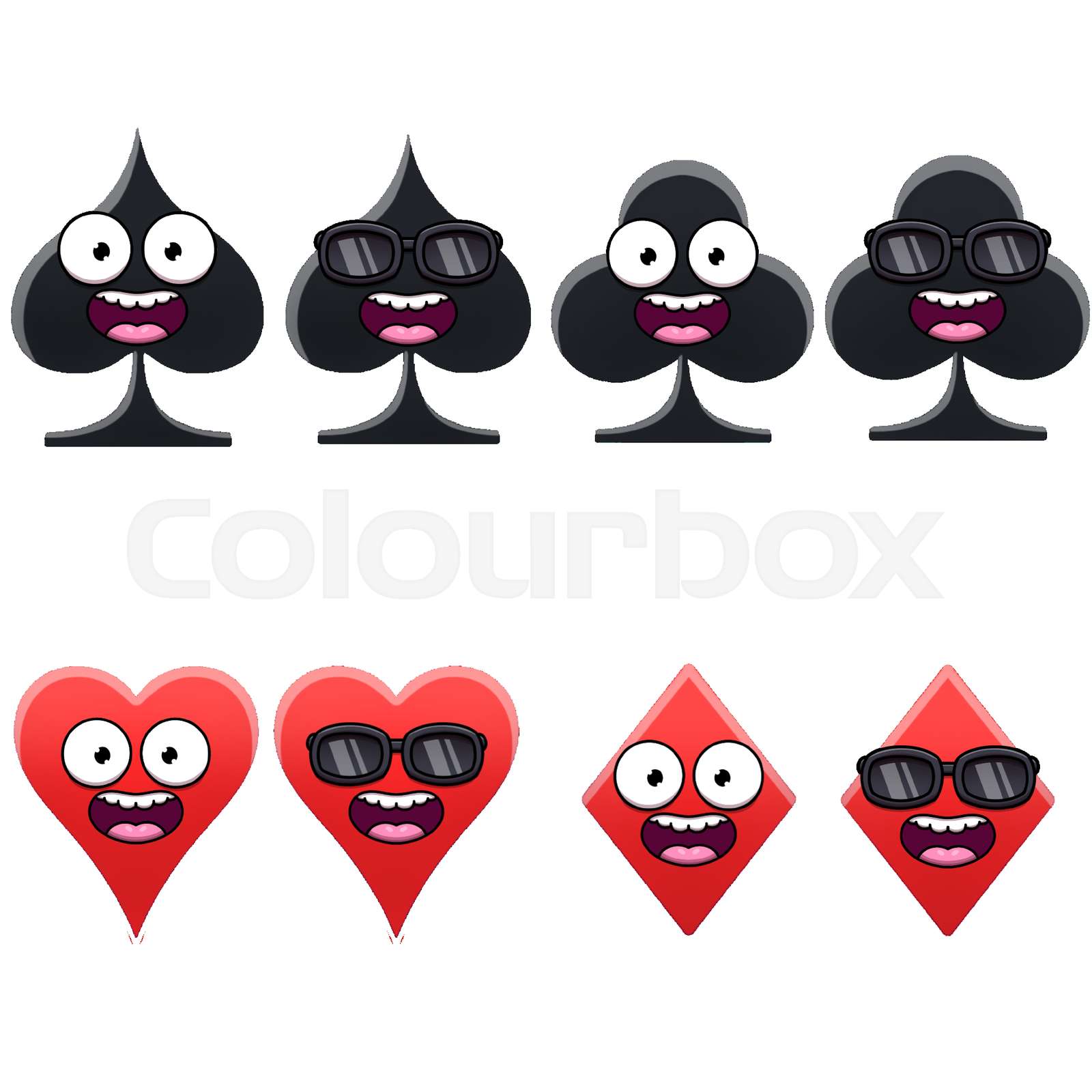 Funny Cartoon Poker Card Suits With Faces | Stock vector | Colourbox