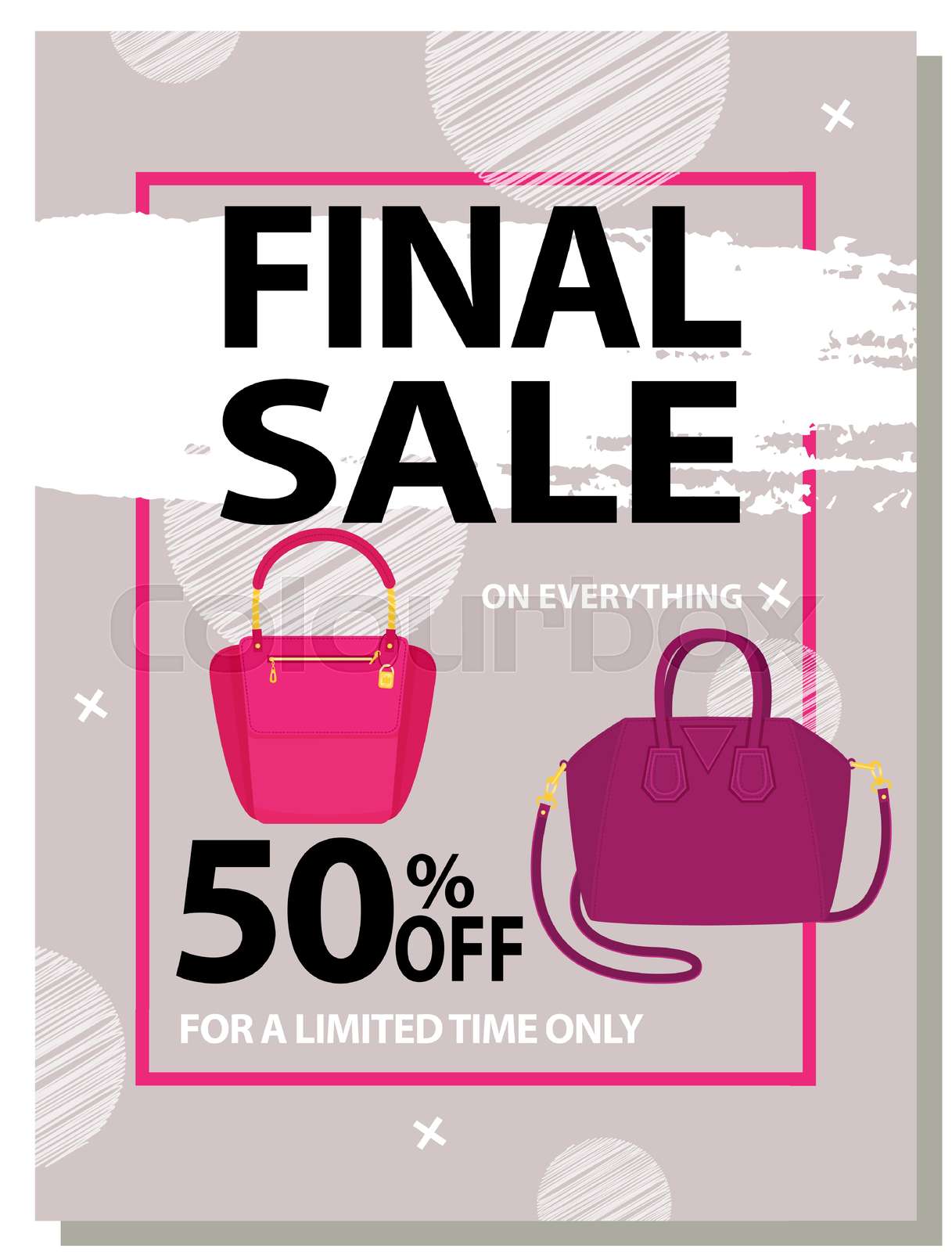 Sale poster with womens bag, shop now. Discount, special offers ...