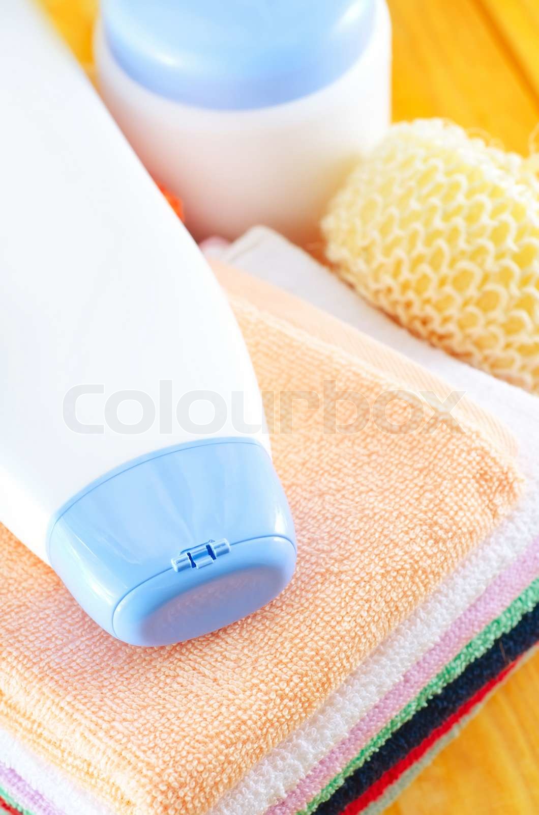 Shamoo and gel, showers objects and towel | Stock image | Colourbox