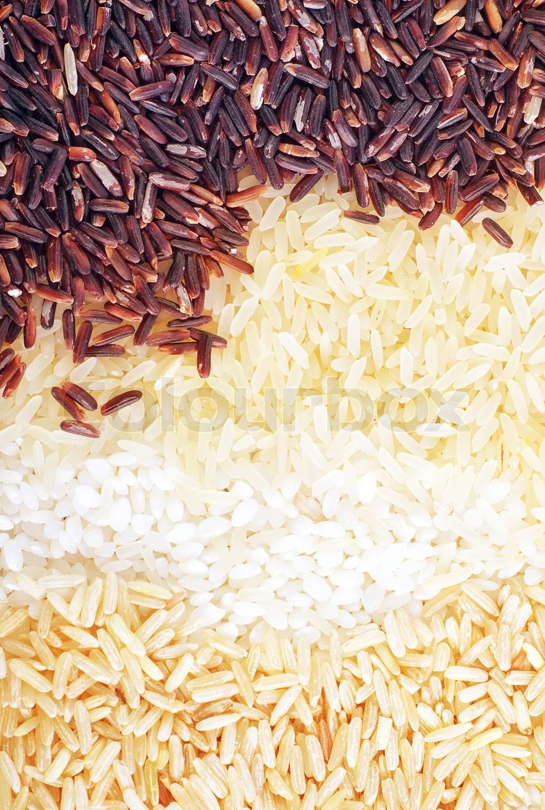 raw Reis, Hintergrund aus verschiedenen Arten von Reis | Stock Bild ...