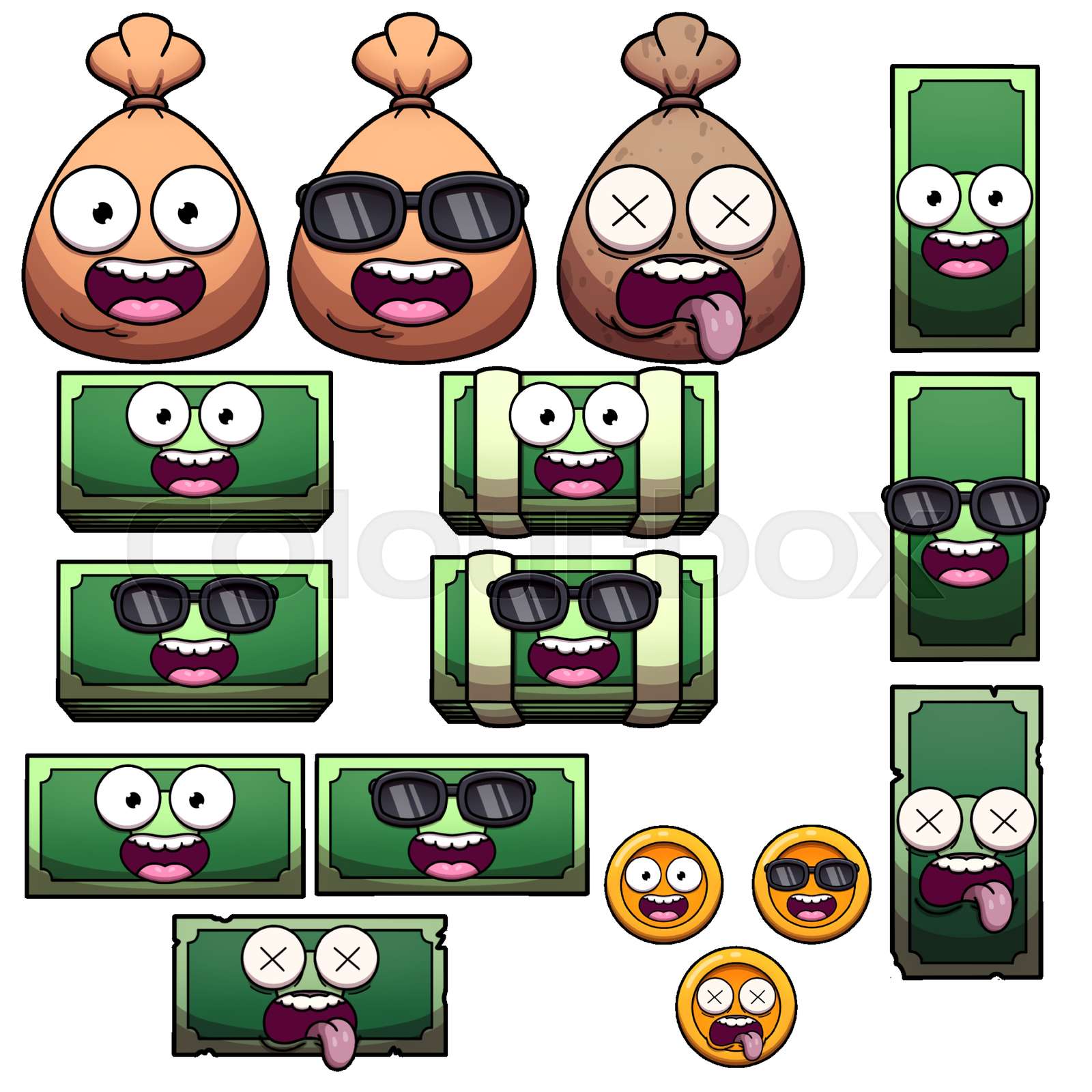 Funny Cartoon Money Set With Faces | Stock vector | Colourbox