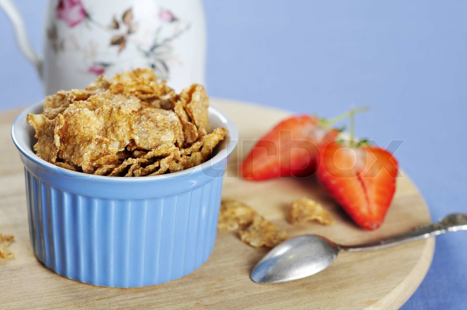 bran flakes cerealwith strawberry | Stock image | Colourbox