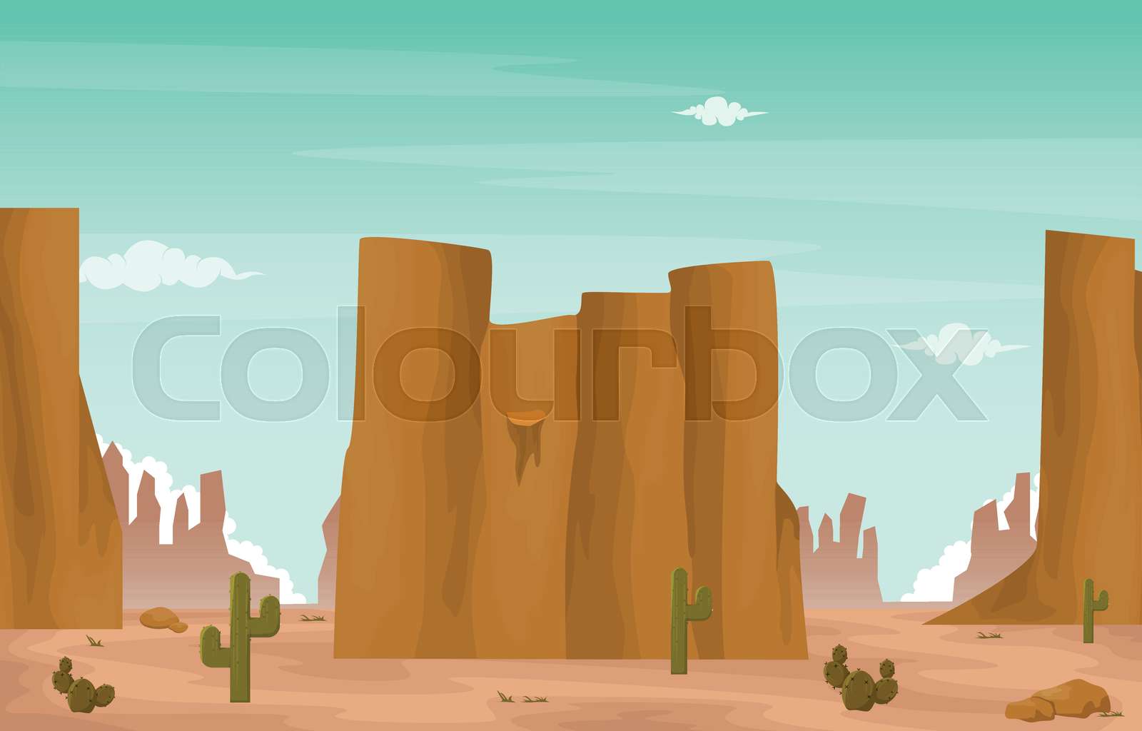 Rock Cliff Mountain Desert Country Cactus Travel Vector Flat Design ...