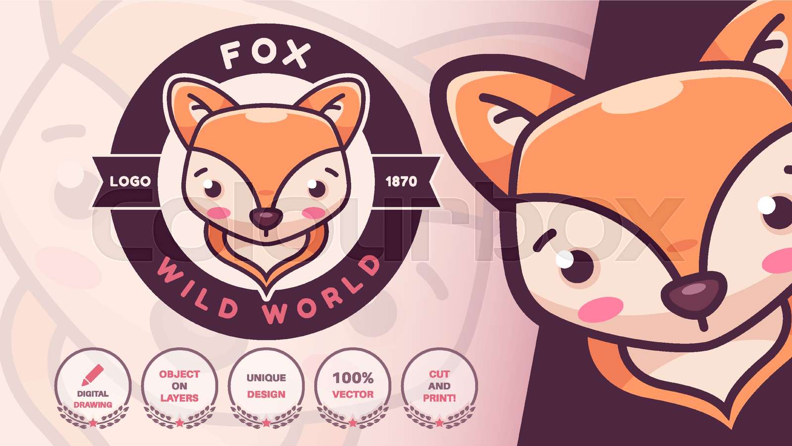 Cartoon character red fox logo | Stock vector | Colourbox