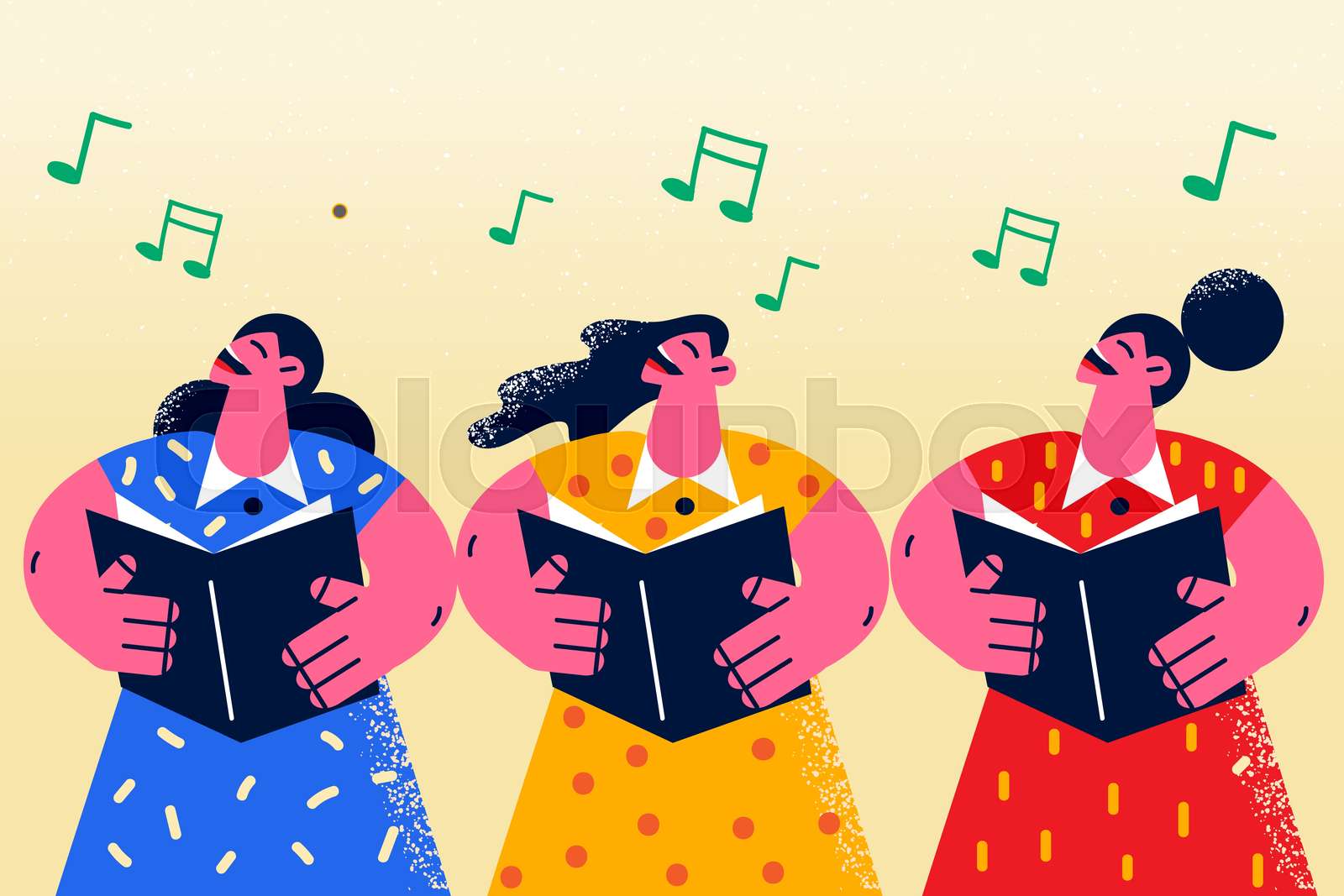 Happy women sing in choir on stage | Stock vector | Colourbox