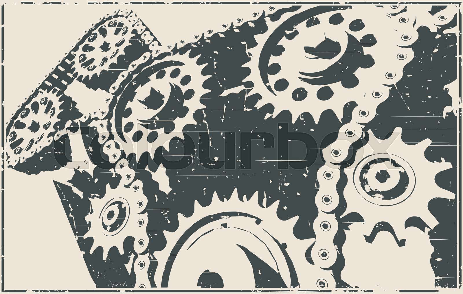Gear chain drive mechanism retro poster | Stock vector | Colourbox