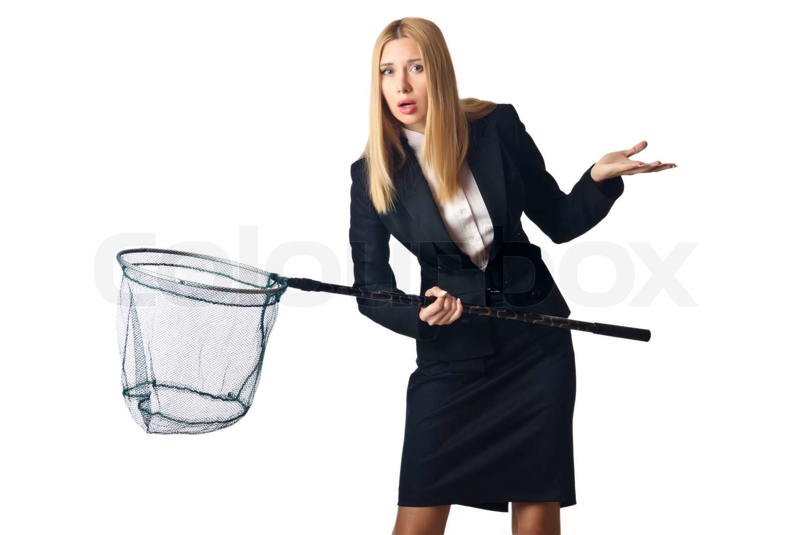 Woman with net isolated on white | Stock image | Colourbox