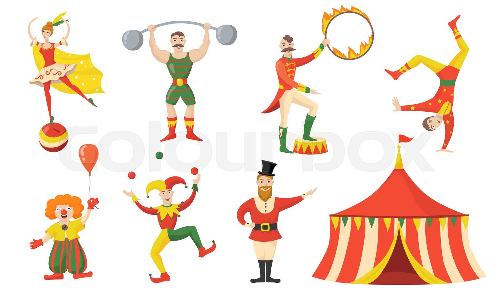 Cheerful circus character and performers flat set for web design ...