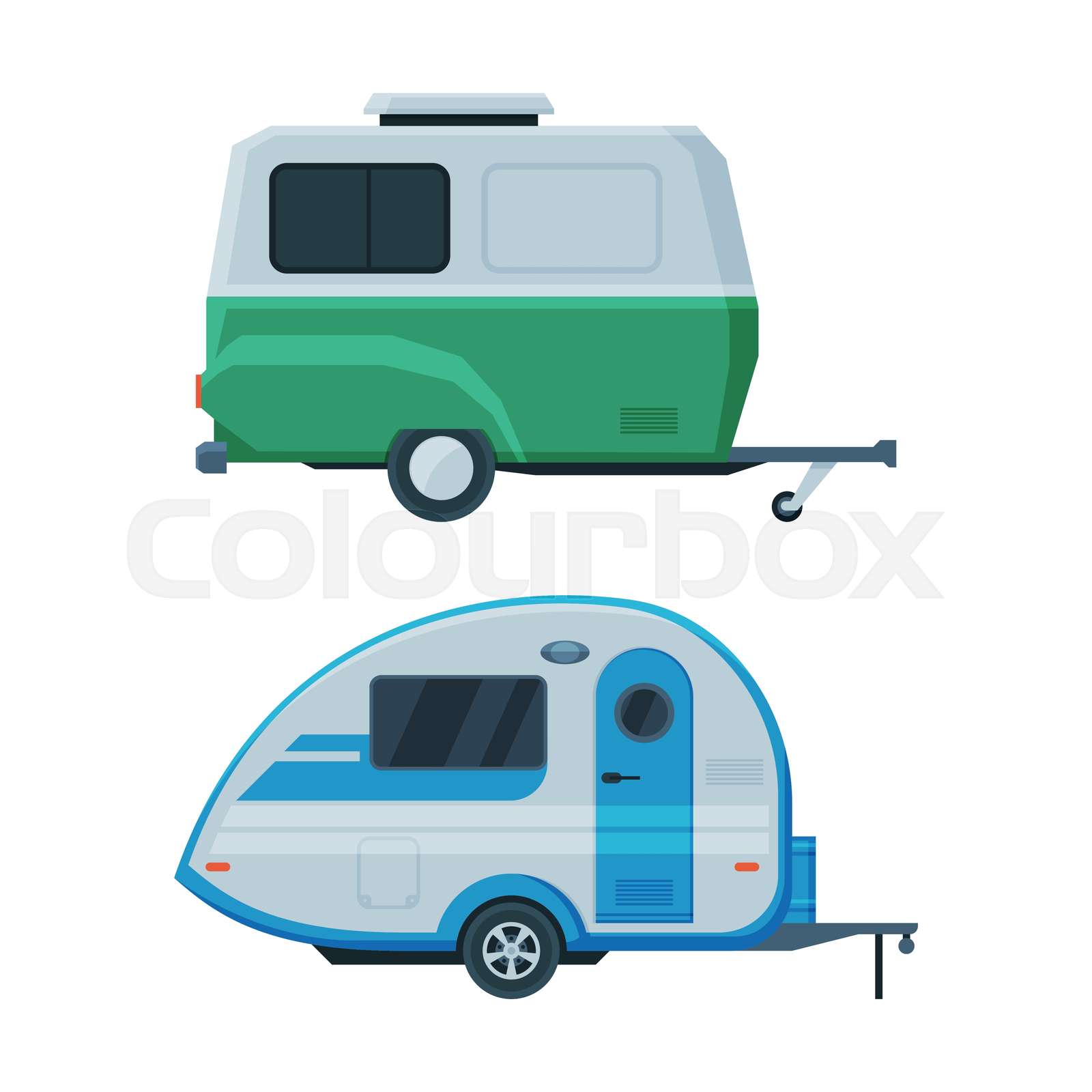 Caravan or Travel Trailer as Towed Behind Road Vehicle Side View Vector ...