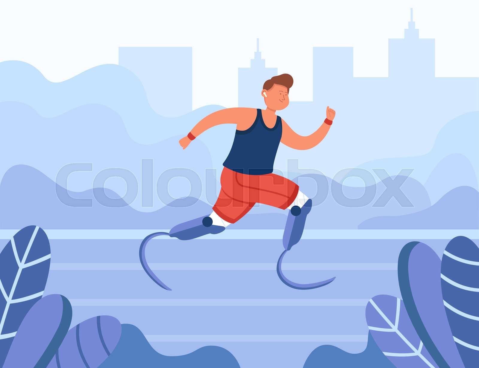 Happy disabled athlete running in park | Stock vector | Colourbox