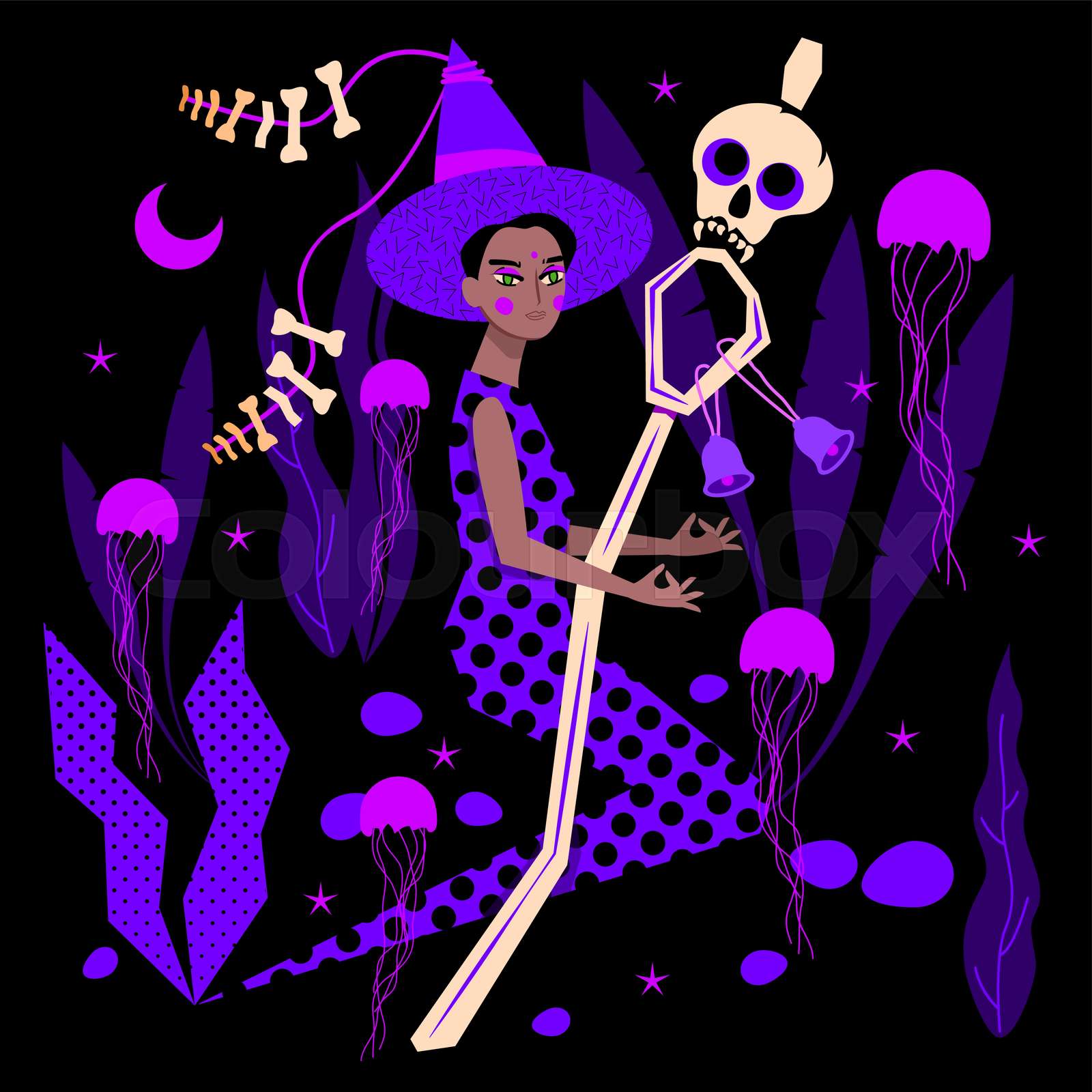 Halloween witch mermaid character design. Vector illustration ...