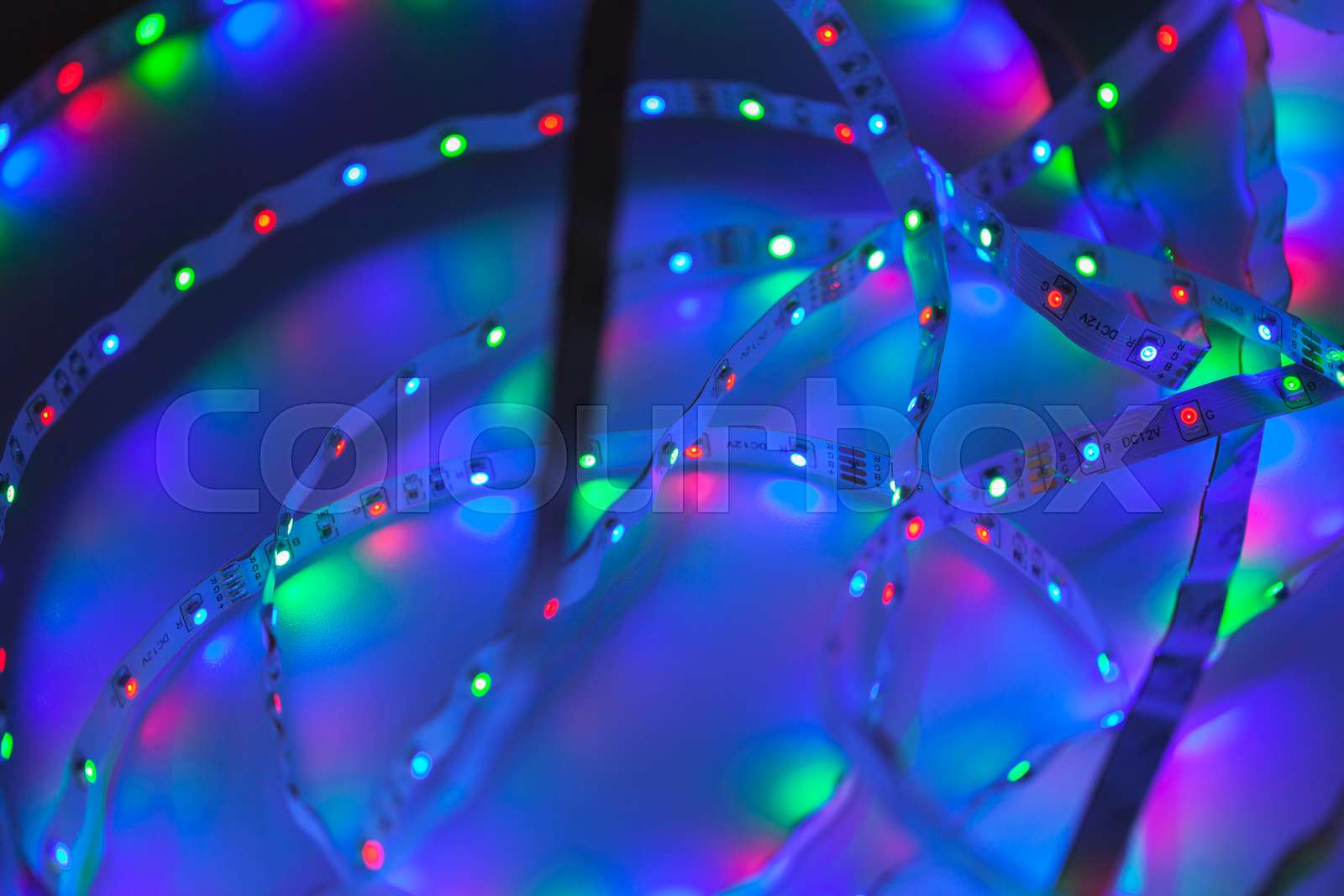 Colorful LED strip lights, close up photo - Stock Image - Everypixel
