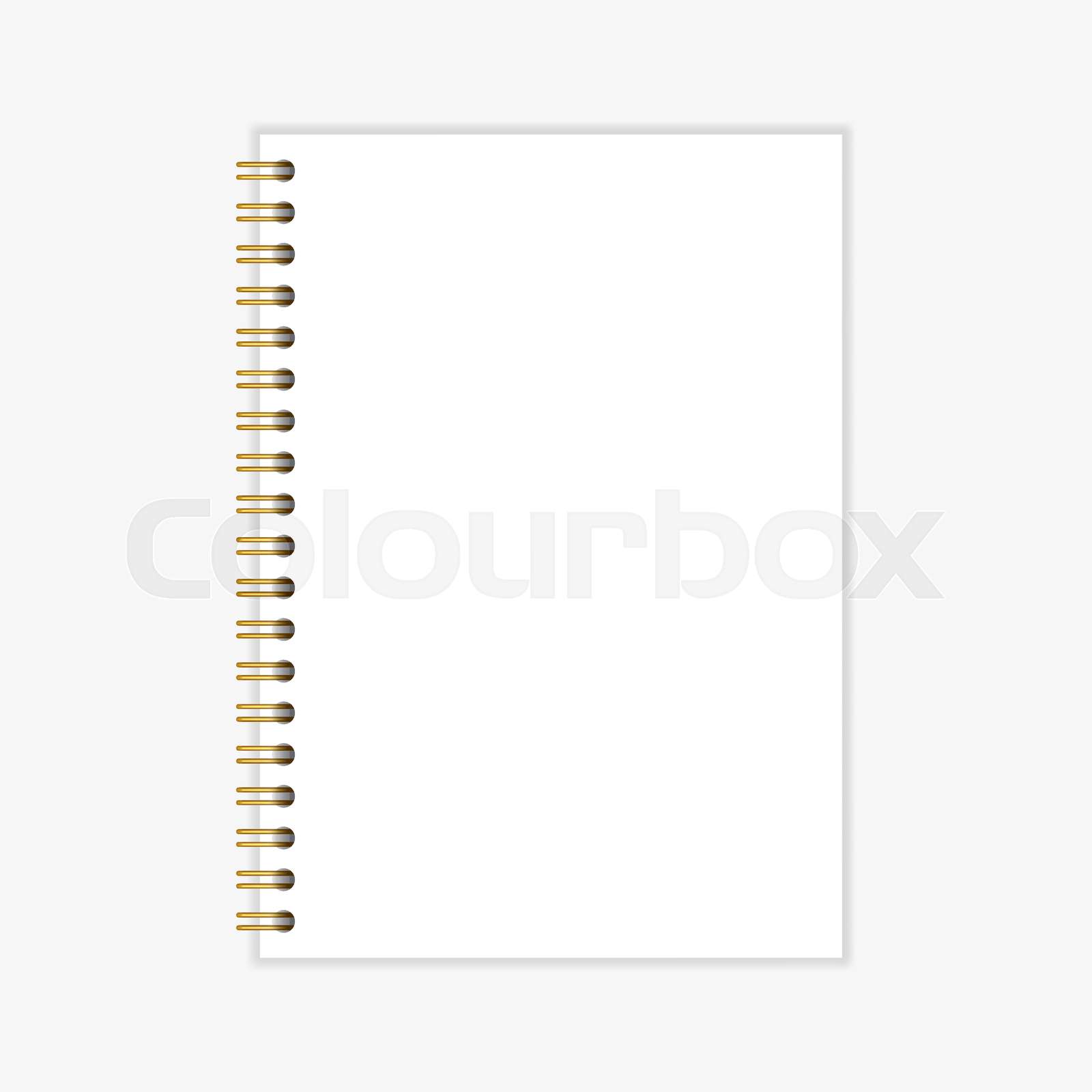 Notebook mockup with gold spiral. Wire bound blank paper note book ...