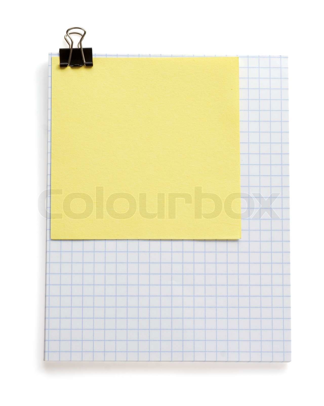note checked paper and clip on white | Stock image | Colourbox