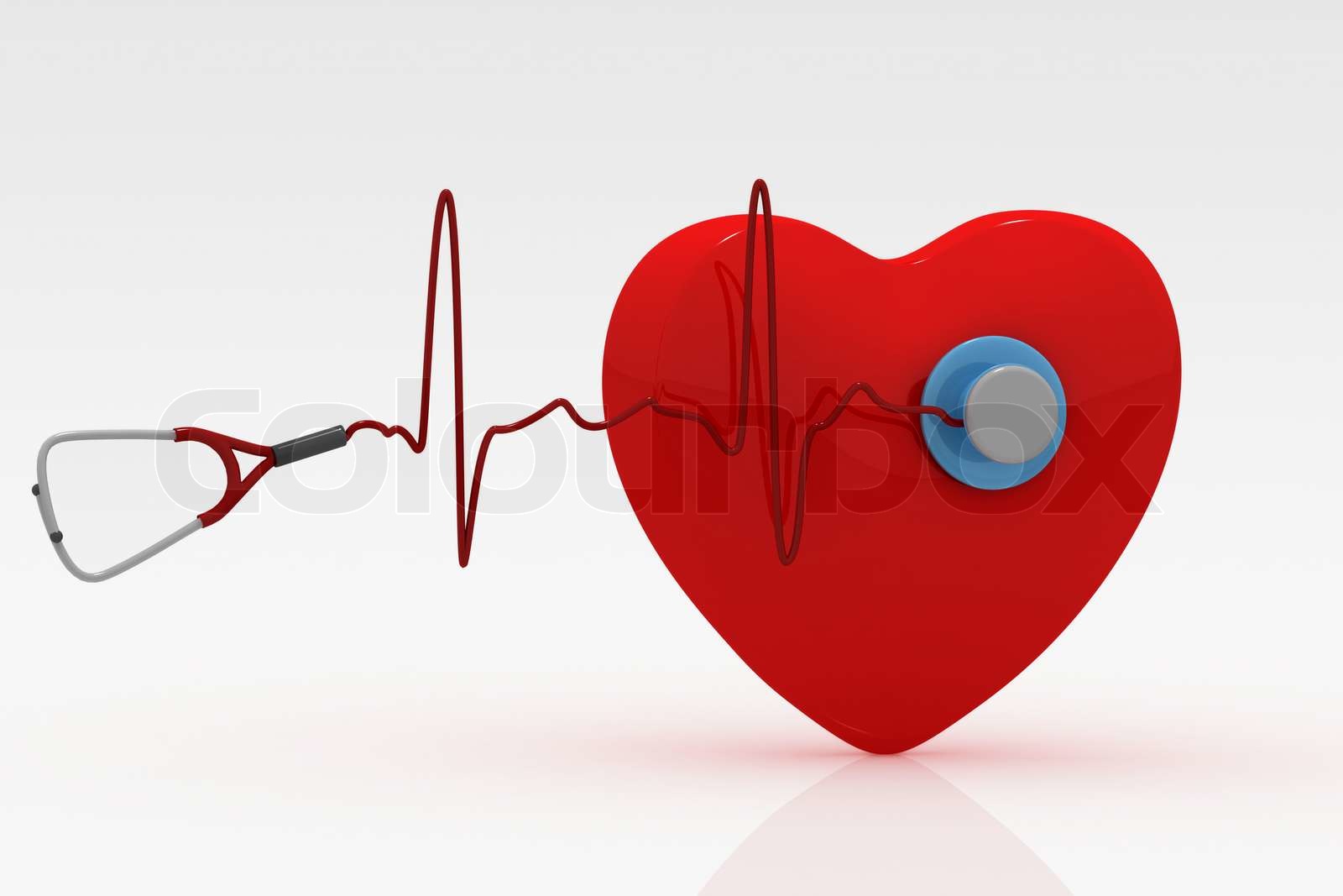 Heart and a stethoscope with heartbeat | Stock image | Colourbox