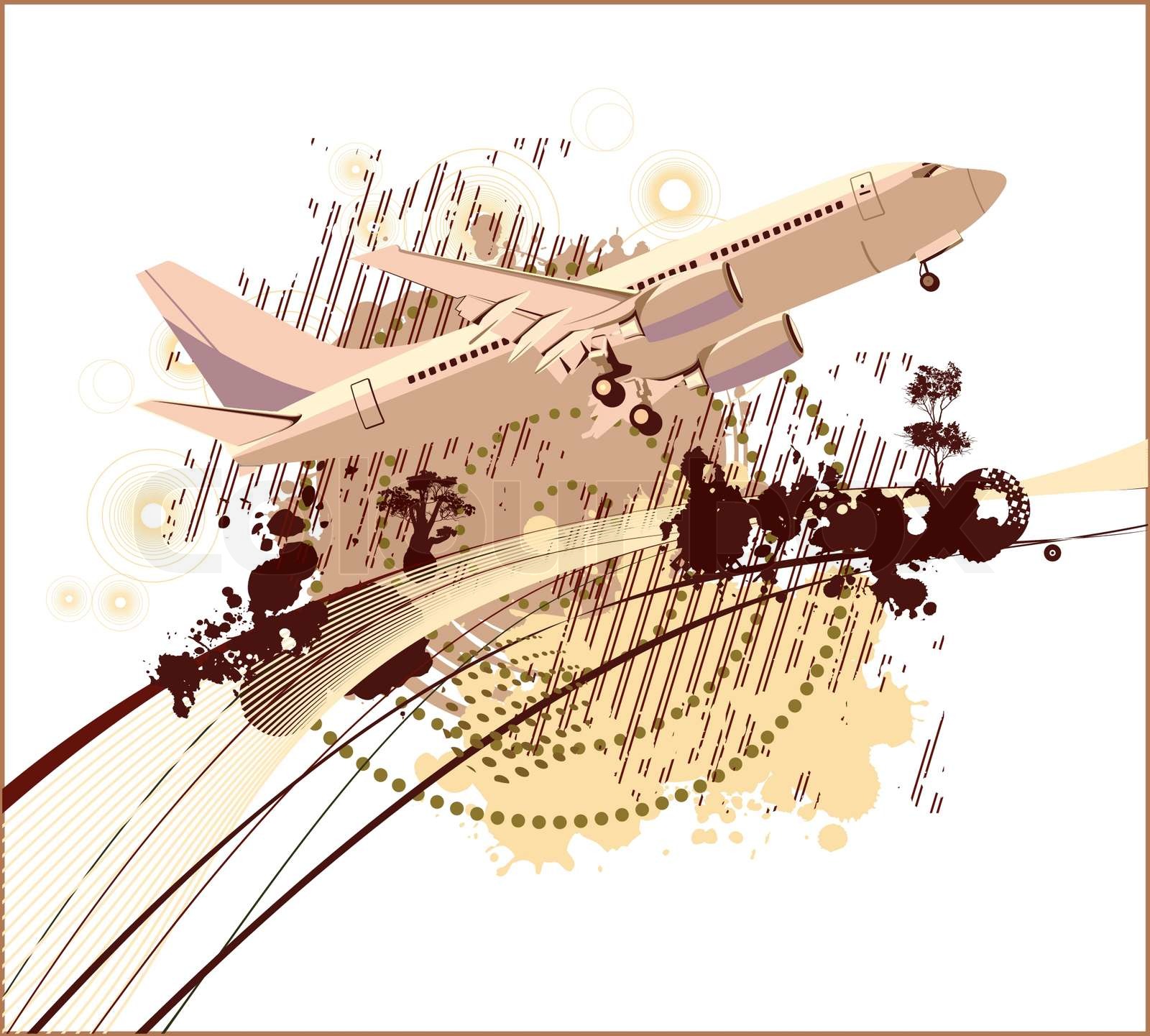 beige airplane on an abstract background with patterns | Stock vector ...