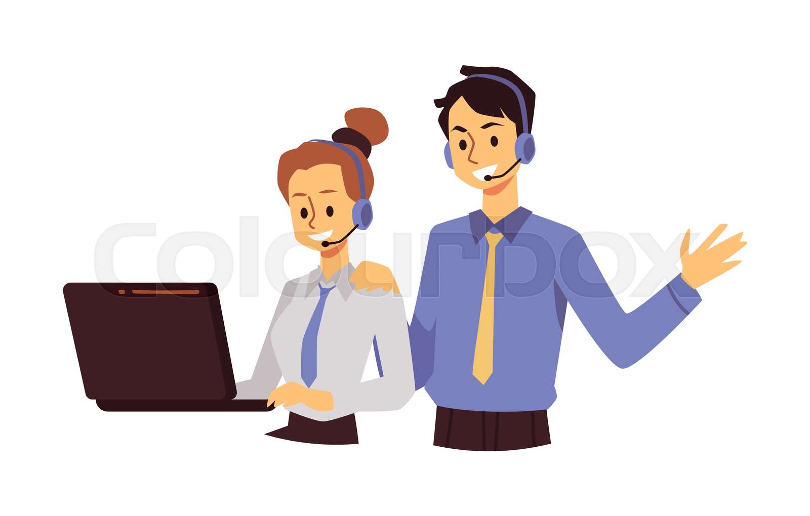 Telemarketers or call center consultants flat vector illustration ...