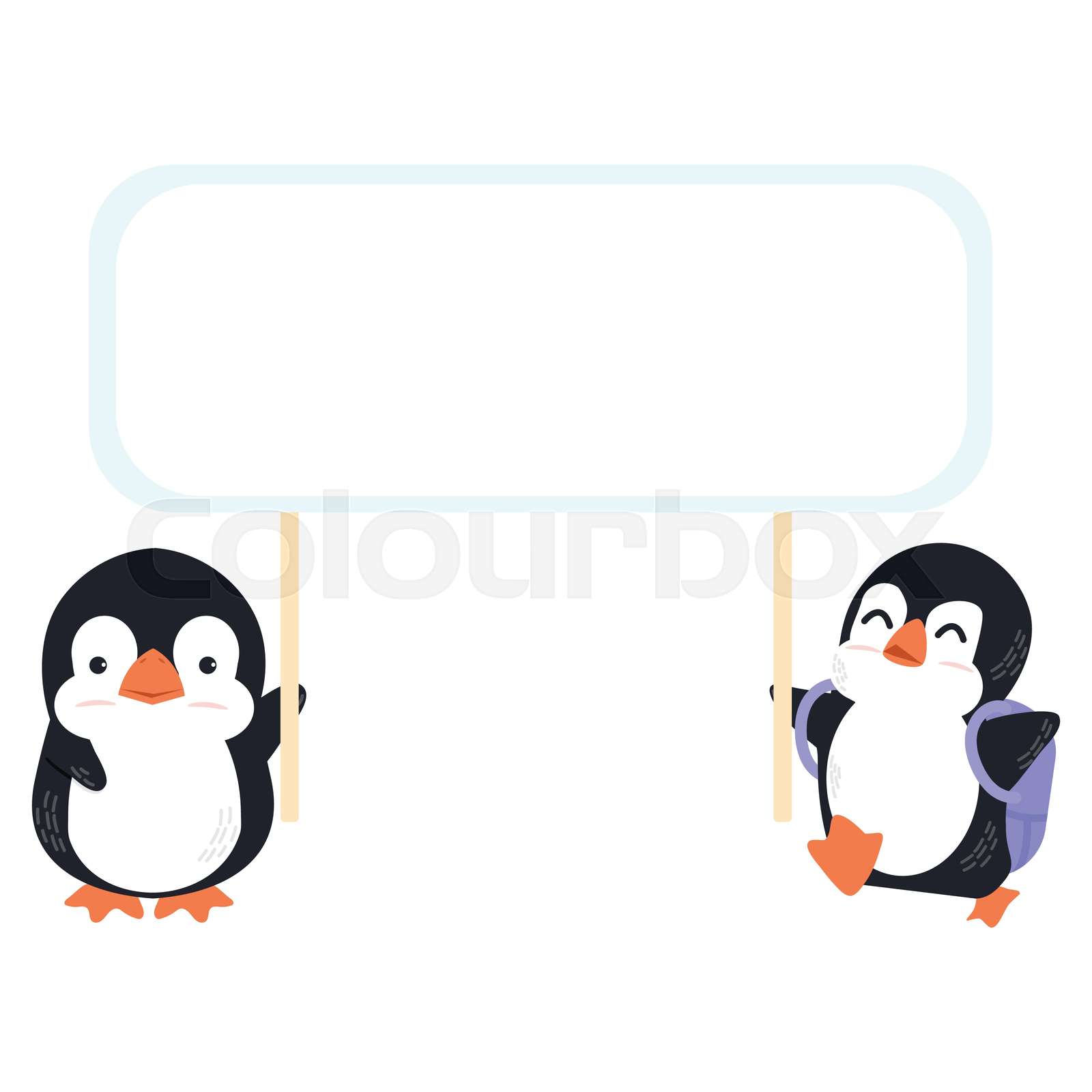 Two Penguin holding sign vector | Stock vector | Colourbox