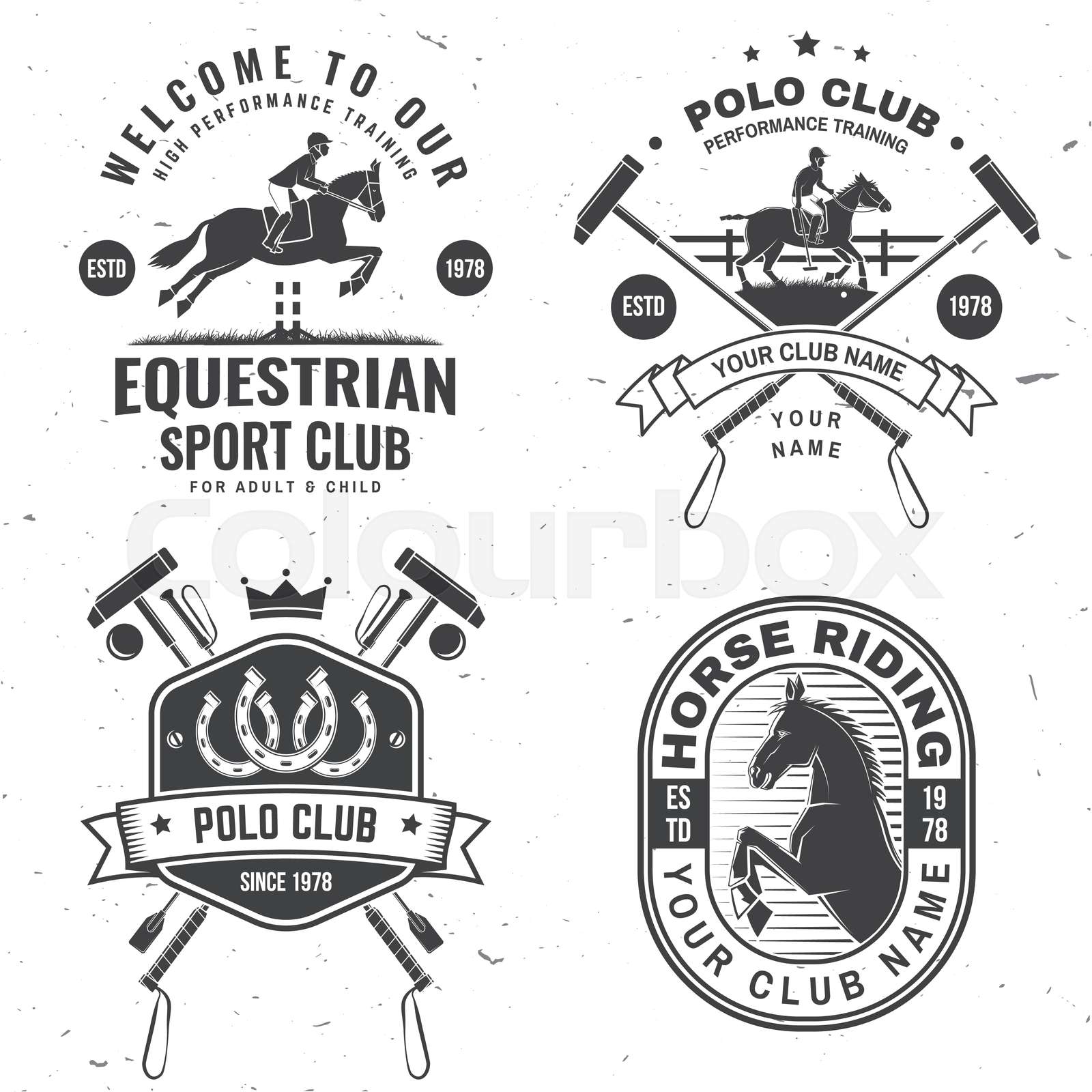Set of polo and horse riding club patch, emblem, logo. Vector ...