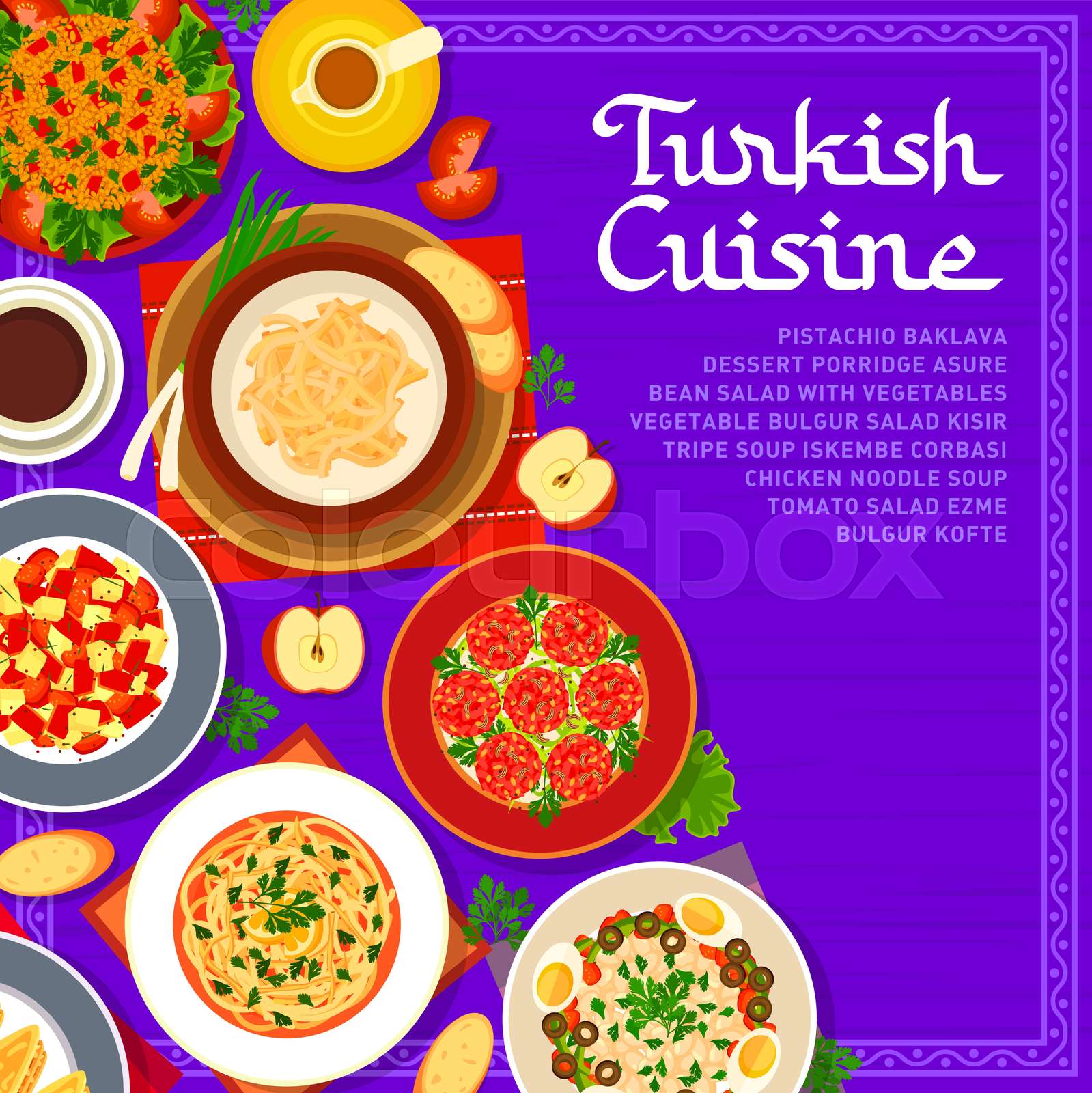 Turkish cuisine menu cover template, food meals | Stock vector | Colourbox