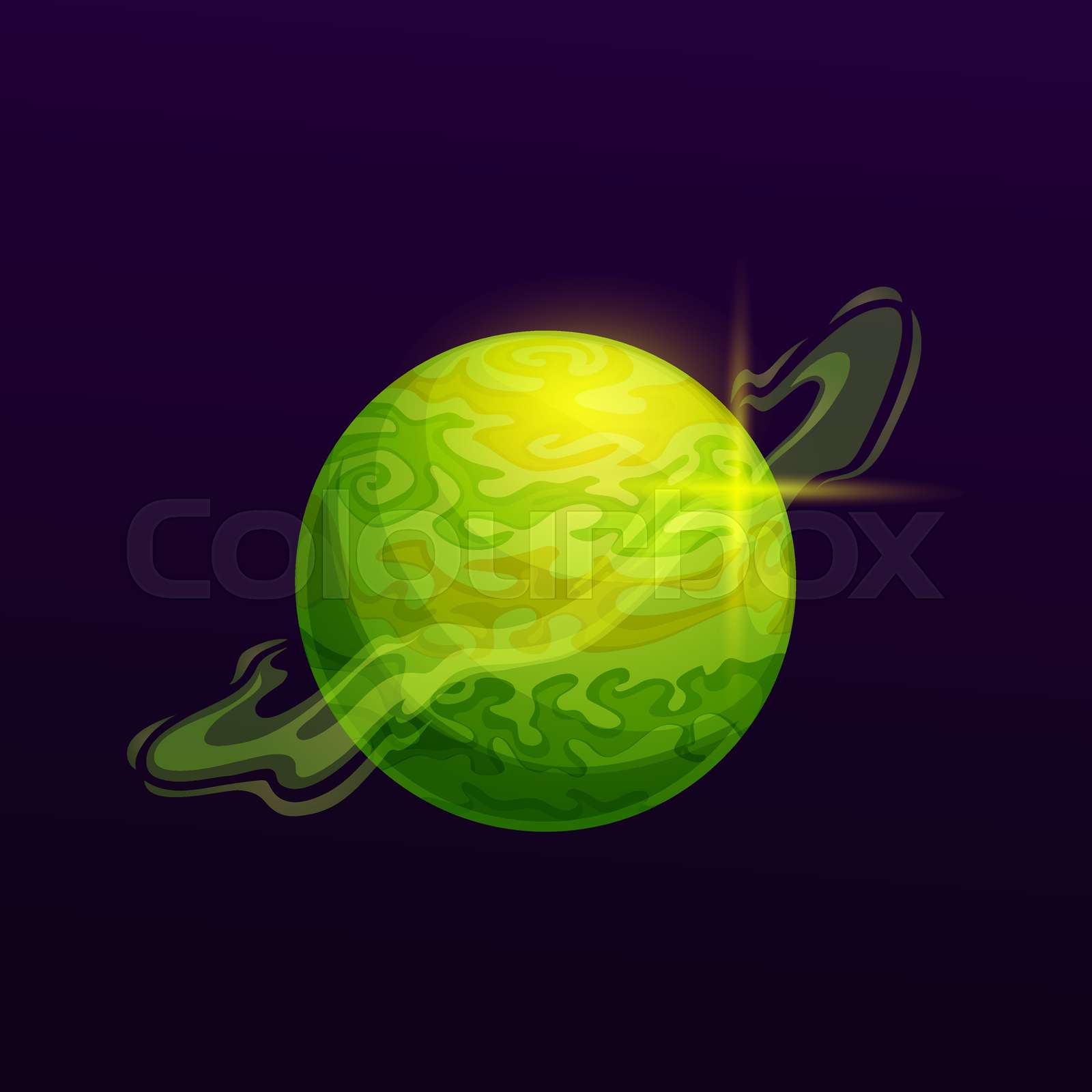 Cartoon green space planet with swirl haze ring | Stock vector | Colourbox