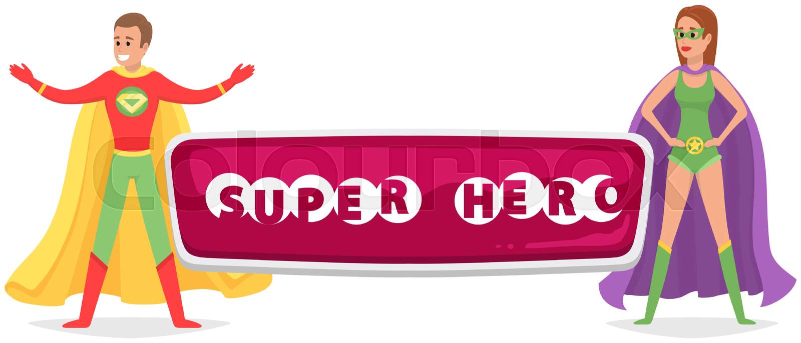 Strong super man smiles and flies to save world. Brave character in ...