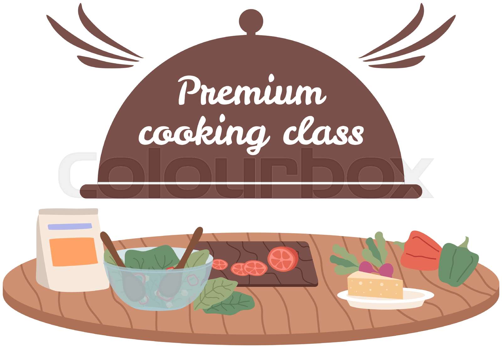 Premium cooking class label. Process of food preparation, ingredients ...