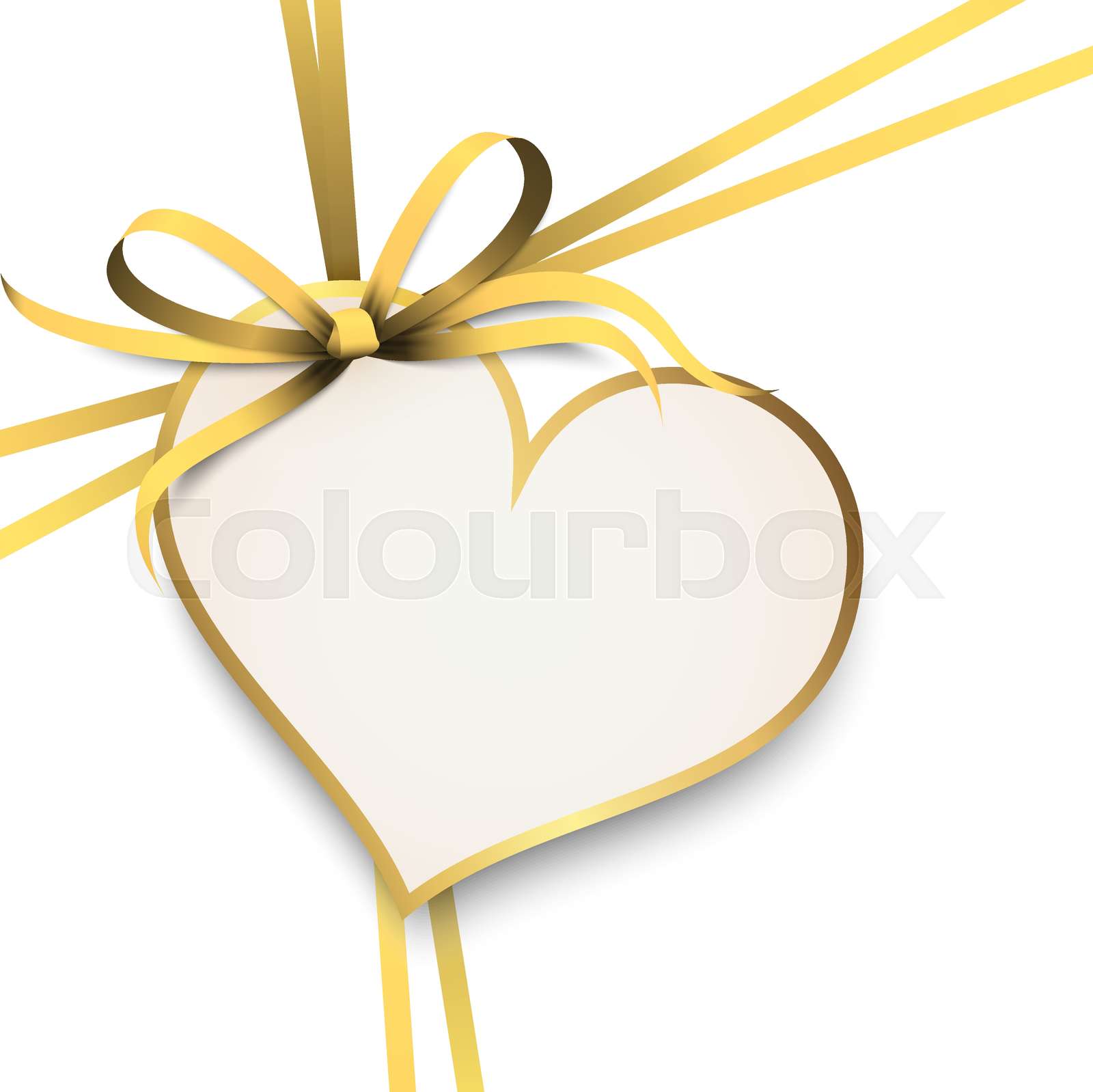 gold ribbon bow with heart hang tag | Stock vector | Colourbox