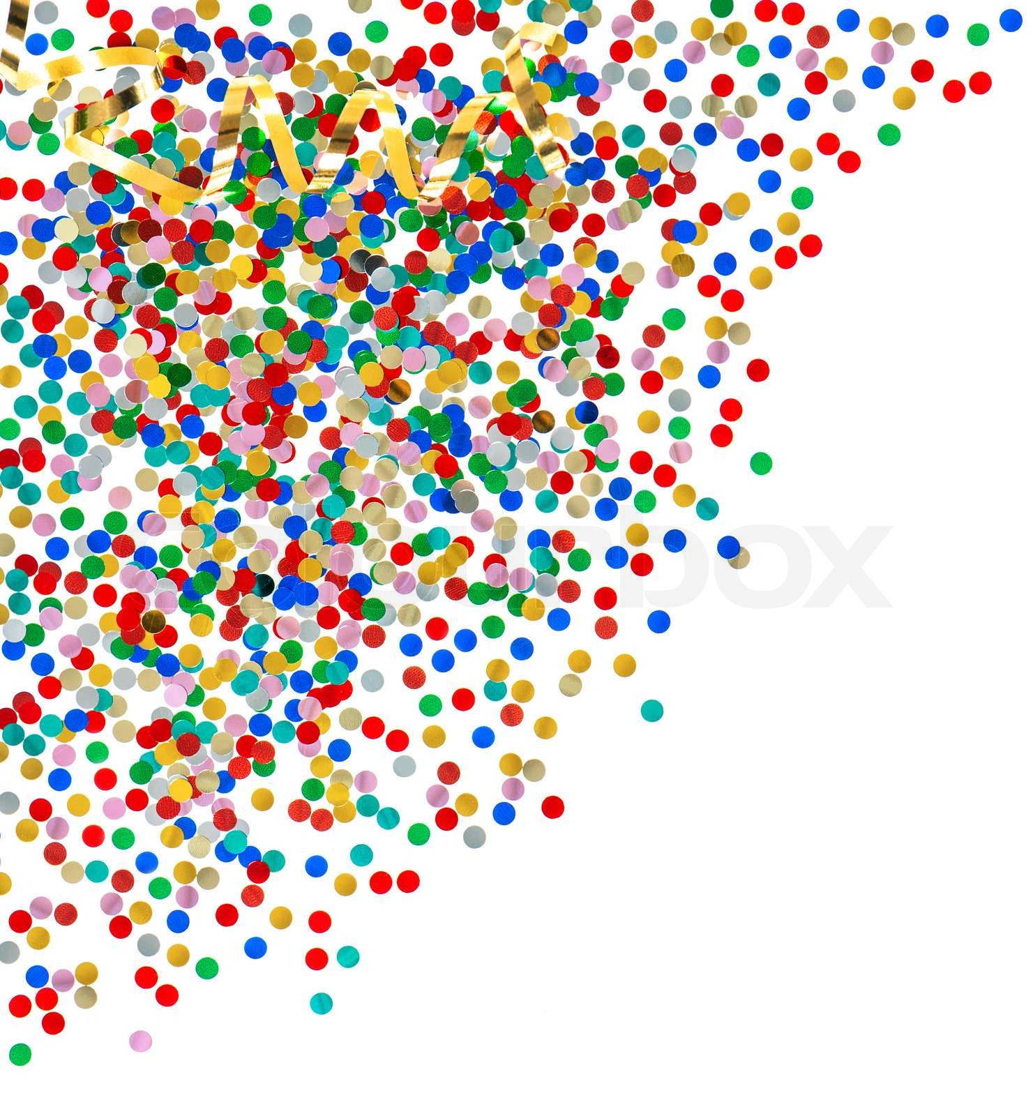 colorful assorted confetti corner with golden serpentine | Stock image ...