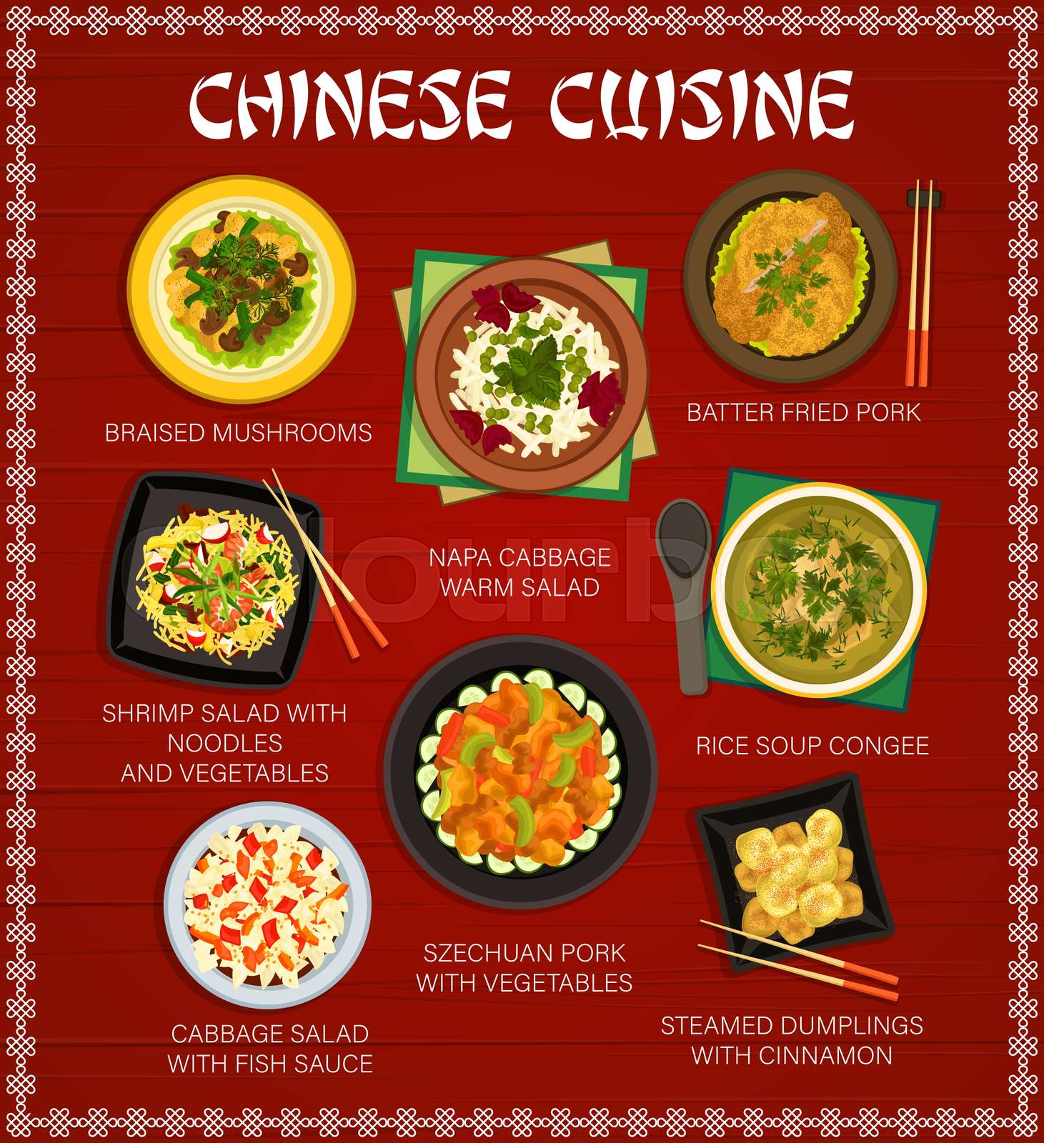 Chinese cuisine menu with Asian restaurant dishes | Stock vector ...