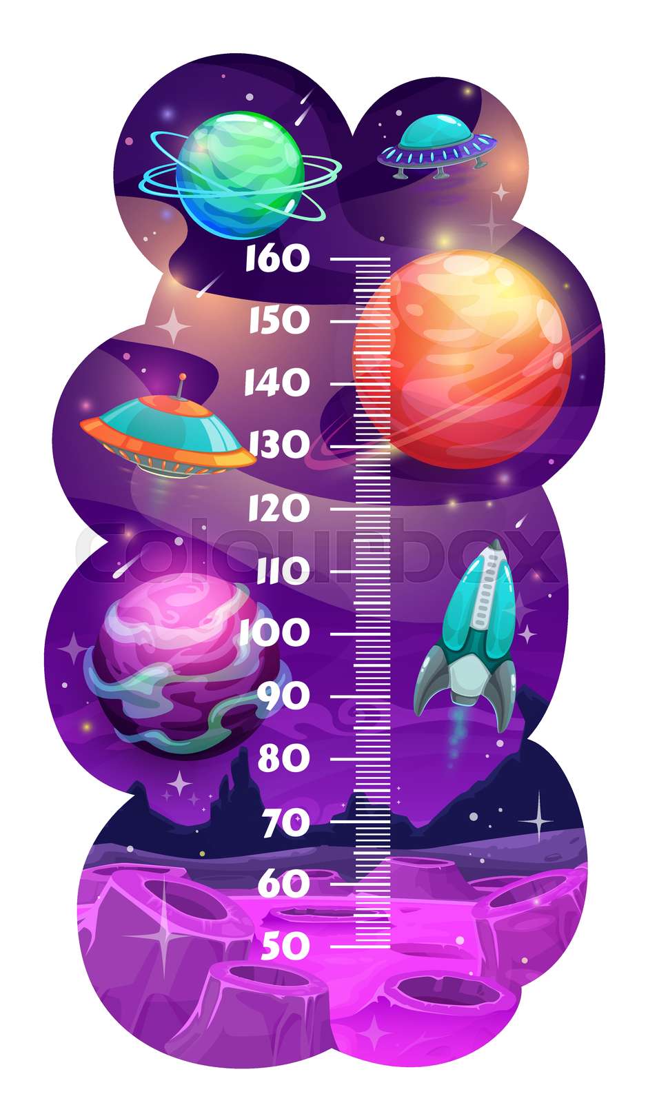 Kids height chart, growth meter with planets | Stock vector | Colourbox