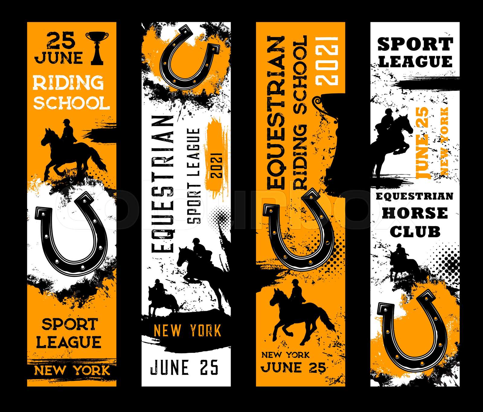 Equestrian sport banners, horse riding and racing | Stock vector ...