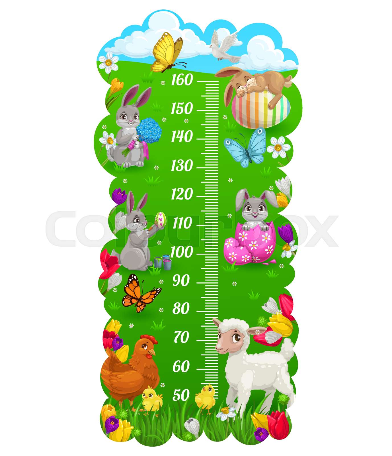 Kids height chart, Easter bunny and eggs | Stock vector | Colourbox